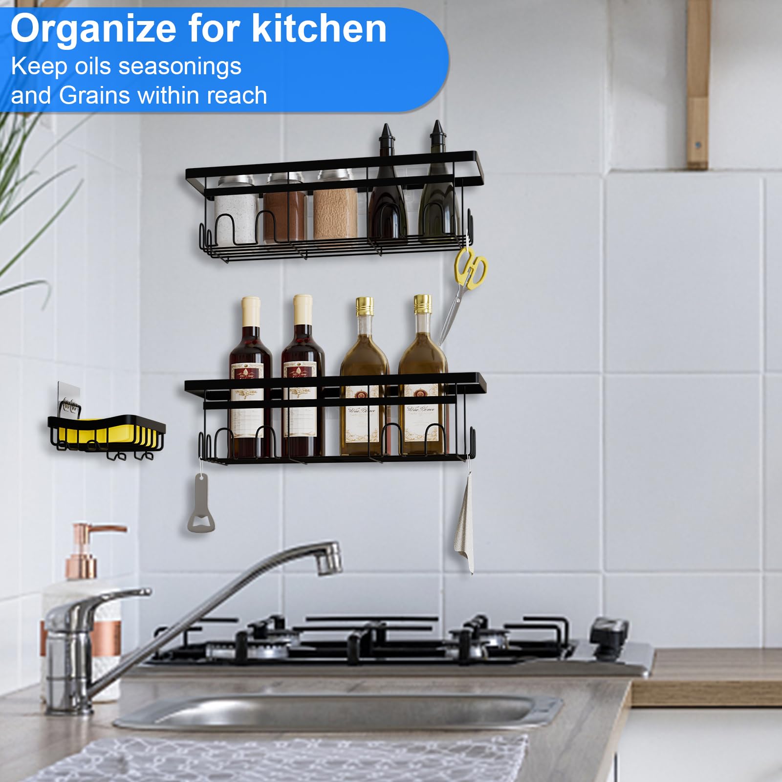 MayDiary Shower Caddy, 2-Pack Adhesive Shower Organizer for Bathroom Storage,Stainless Steel Bathroom Shower Shelves,Bathroom Organizers (Black2-two)