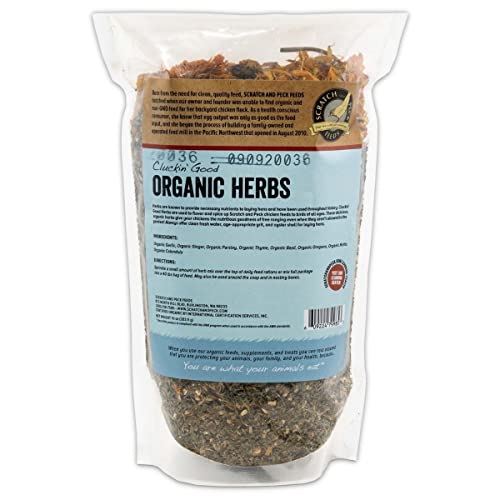 Scratch and Peck Feeds Cluckin' Good Organic Herbs - Supplemental Bird Treats for Chickens and Ducks - Certified Organic, Non-GMO Project Verified - 10 Ounce - 9800-01