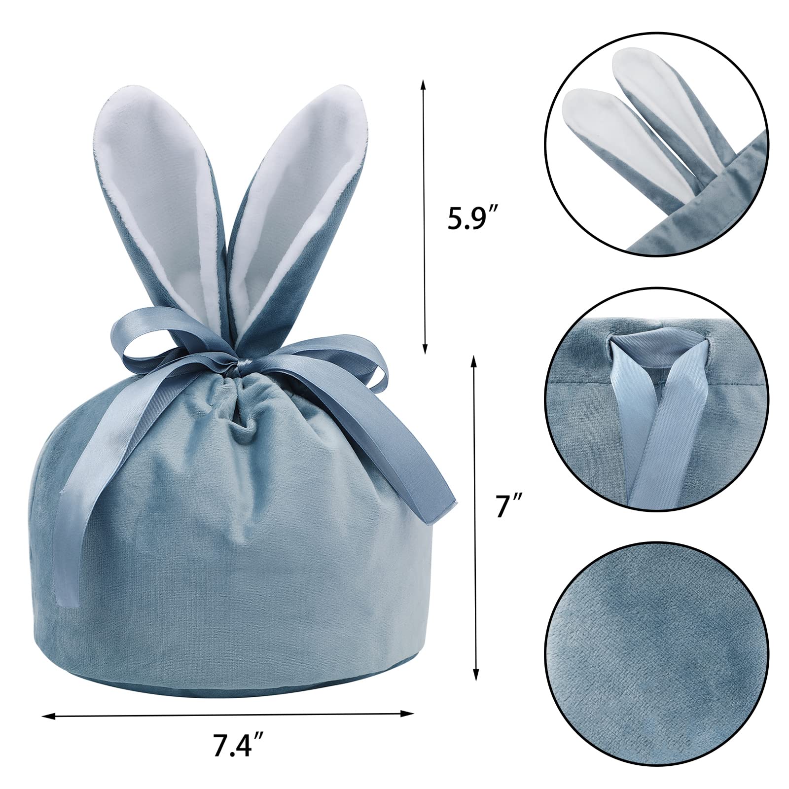 EMBRUNIOICE Easter Candy Gift Bags for Baby,Velvet Bunny Easter Treat Bags,Easter Egg Hunt Bags,Easter Drawstring Goodie Gift Bags for Baby Party Supplies(Blue)