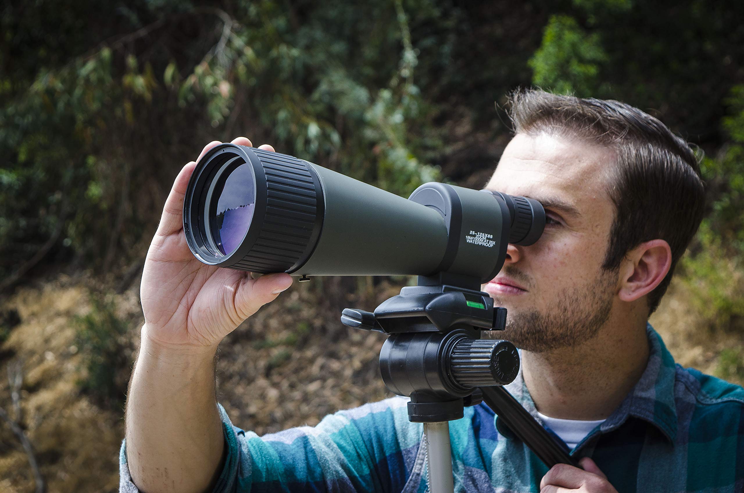 BARSKA Benchmark 25-125x88 Waterproof Straight Spotting Scope, Green/ Black