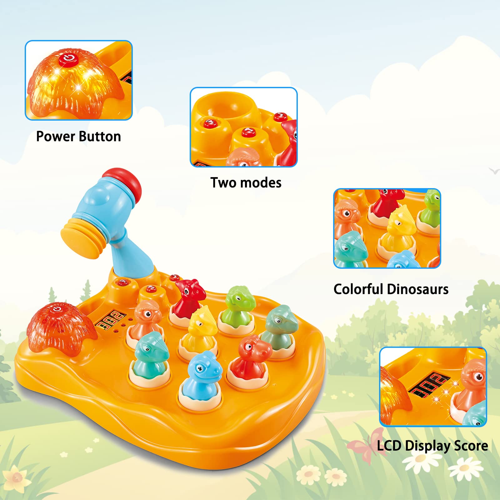 Interactive Whack A Dinosaur Game, Hammer Toy with Light-Up Musical & Hammer for Toddlers, Boys and Girls 3 4 5 6 7 8 Year Old, Pounding Toy, Learning, Early Developmental Toy as Best, Fun Gifts.