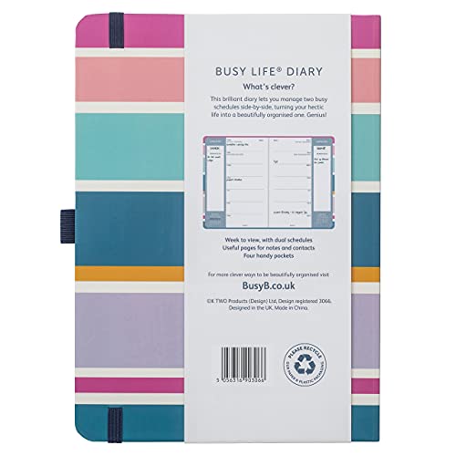 Busy B Busy Life Diary January to December 2022 - A5 Stripe Week to View Planner with Dual Schedules, Pen holder and Pockets