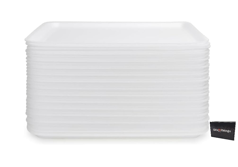 Bits N Things White Foam Meat Trays | Disposable Standard Supermarket Meat Poultry Frozen Food Tray | Arts & Crafts | 50 Count