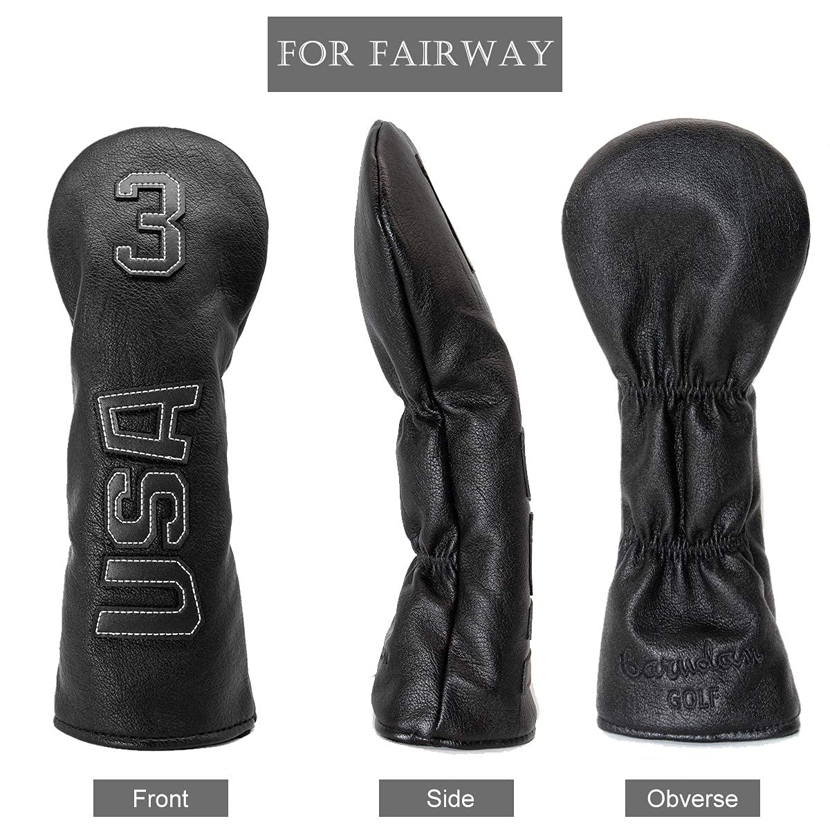 Barudan Golf Fairway Woods Head Covers 3 Wood Headcover Head Cover Club Protector Protective USA Black for Taylormade Taylor Made Callaway PXG Ping Cobra Golf Player Accessories for Men