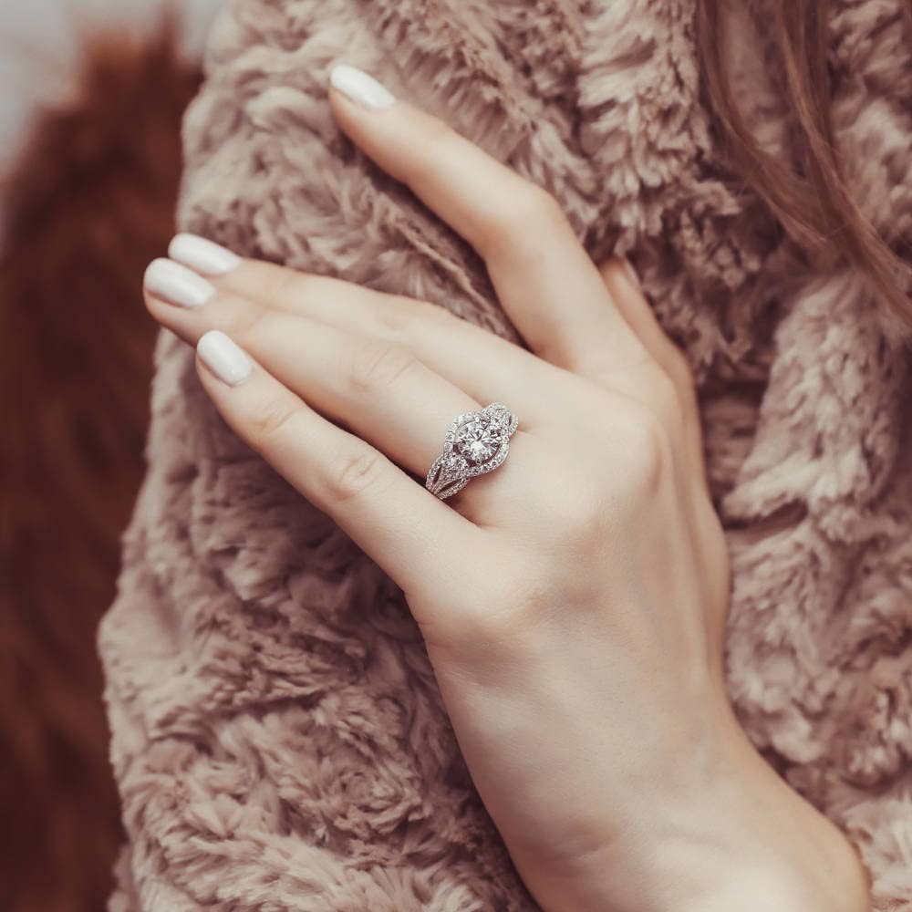 BERRICLE Sterling Silver 3-Stone Wedding Engagement Rings Round Cubic Zirconia CZ Ring for Women, Rhodium Plated Size 8