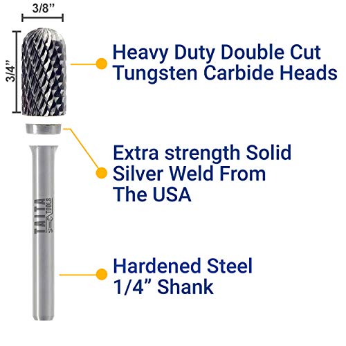 Carbide Burr 1/4" Shank, SC-3 Tungsten Double Cut Rotary Die Grinder Bits - Cutting Burrs for Milwaukee, Dewalt and Makita Die Grinder Accessories - Wood Carving Metal Working & Sturdy Storage Case