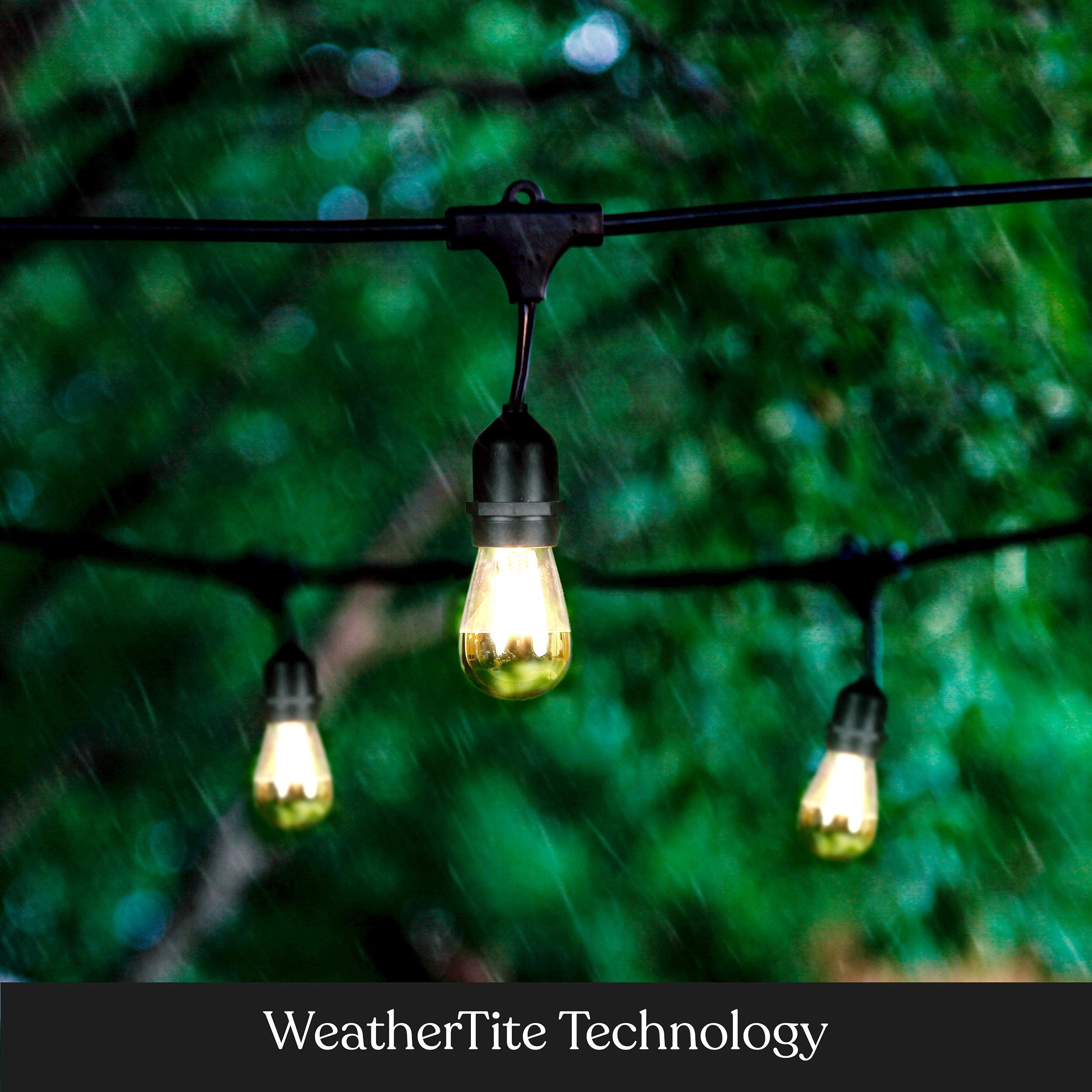 Brightech Ambience Pro LED Outdoor String Lights - 48 Ft Dimmable Patio Lights - Commercial Waterproof Porch String Lights for Outside, Backyard, Gazebo - 2W Anti Glare, Gold Tip Bulbs