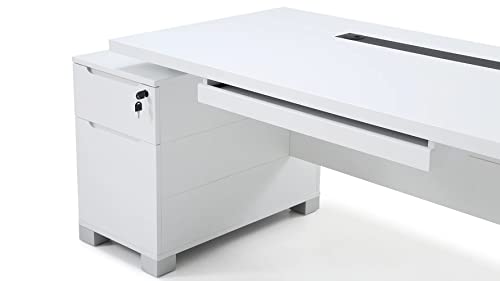 Zuri Furniture 79" Modern Ford Executive Desk with Filing Cabinets - White
