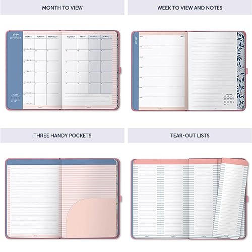 Busy B A5 To Do Diary January to December 2024 - Pink - Faux Leather Week to View Diary with Notes, Tear-Out Lists & Pockets