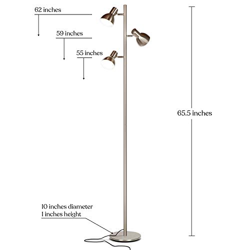 Brightech Ethan Floor Lamp, Dimmable Standing Lamp for Bedroom Reading, Great Living Room Décor, Modern LED Lamp for Living Rooms, Tall Tree Lamp for Offices - Nickel