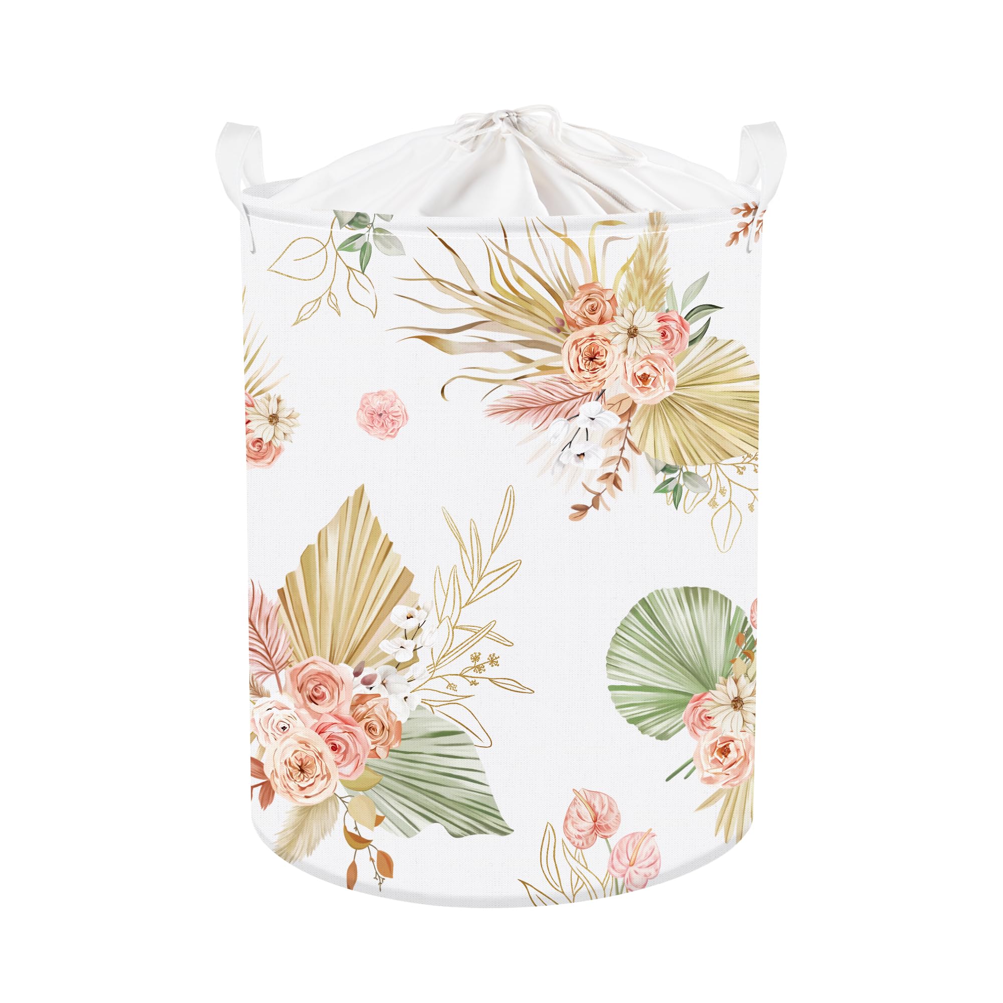 Clastyle 45L Large Boho Leaf Laundry Basket with Lid Tropical Floral Palm Leaves Collapsible Clothes Hamper Botanical Towel Toy Basket with Handle for Bedroom Bathroom