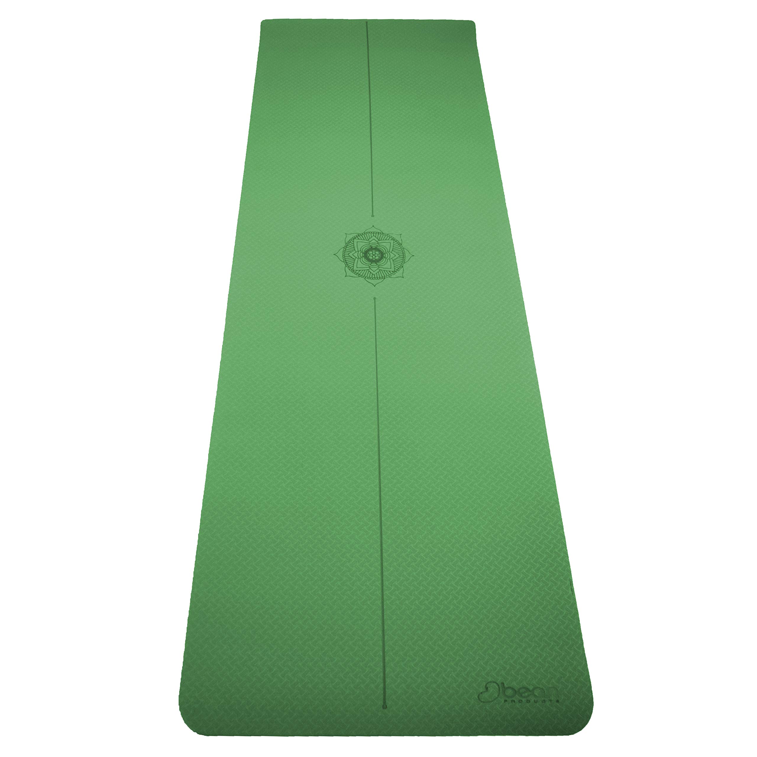 Bean Products SuperLite TPE Yoga Mat | Centering Mandala Design | Extra-long | Non-skid, Slip Resistant | Earth-friendly exercise gym mat | (4mm thick x 24” wide x 72” long) | Grass Green…