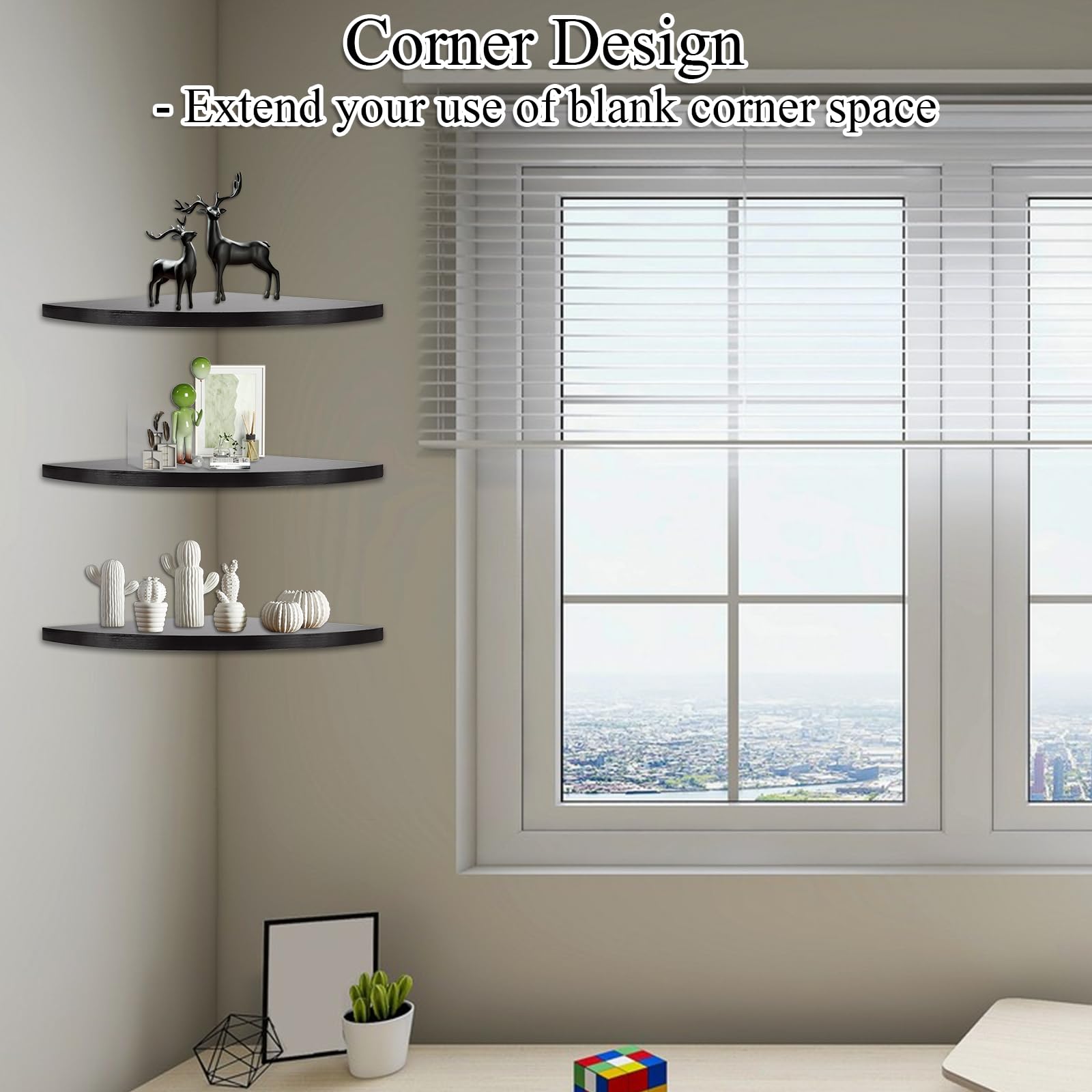 CYEAH 4 Pcs Corner Floating Shelves for Wall, 11.8 inch Corner Wall Shelves, Fan-Shaped Wall Mounted Corner Storage Display Shelving for Bathroom, Bedroom, Living Room, Kitchen