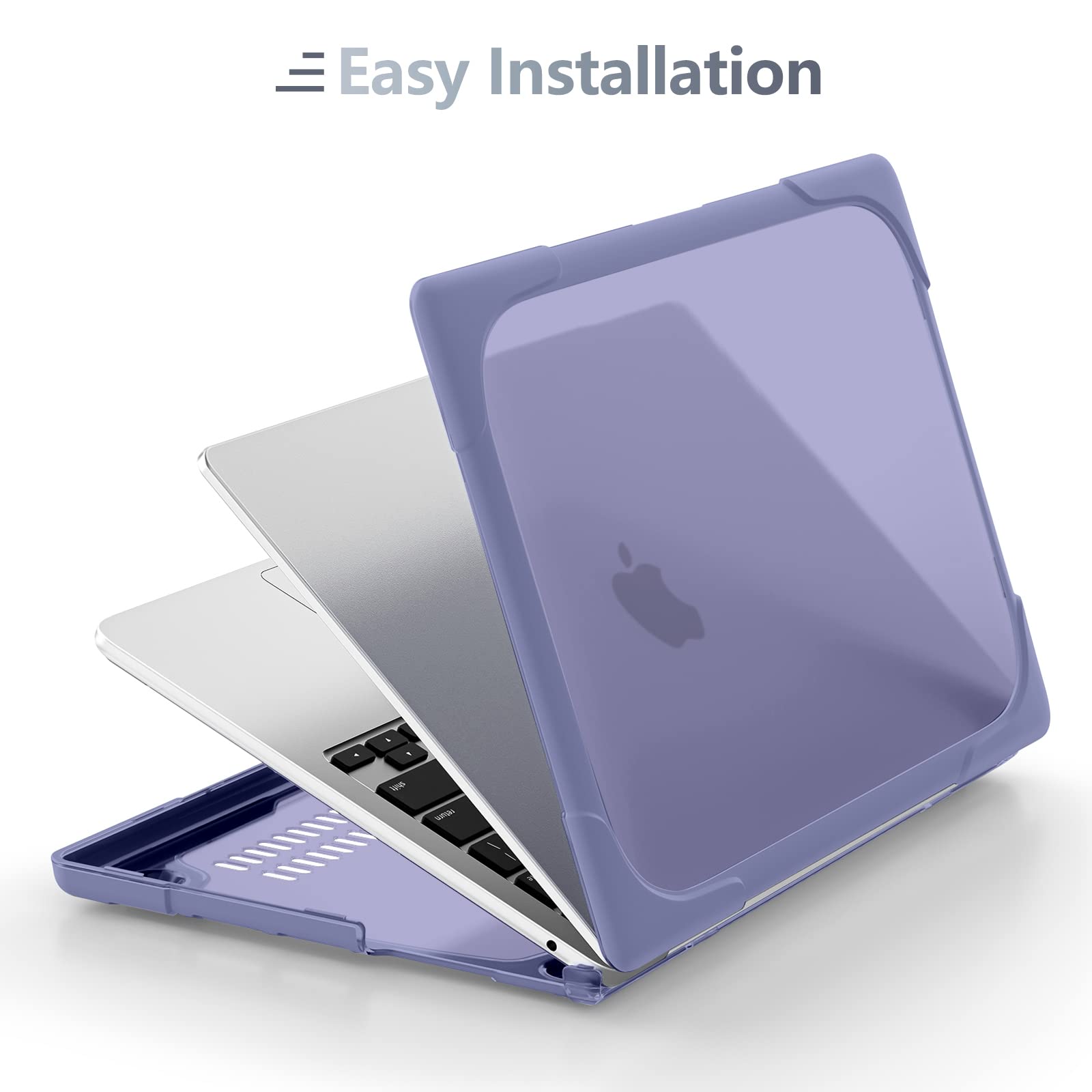 Batianda Shockproof Matte Case for MacBook Air 13 Inch 2020 2019 2018 Model A2337 M1 A2179 A1932 with Touch ID, Heavy Duty Hard Shell Case with Fold Kickstand & Keyboard Cover Skin, Lavender Gray