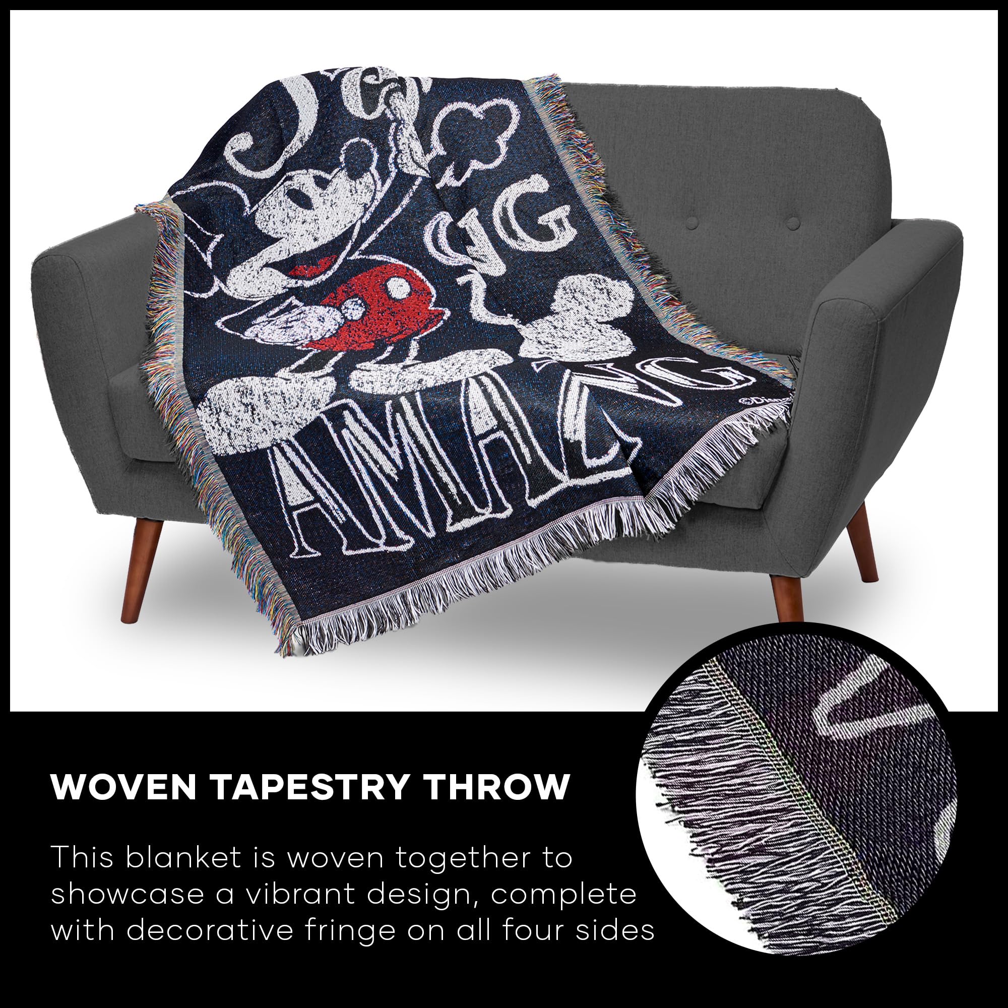 Disney's Mickey Mouse, "Amazing Day" Woven Tapestry Throw Blanket, 48" x 60", Multi Color