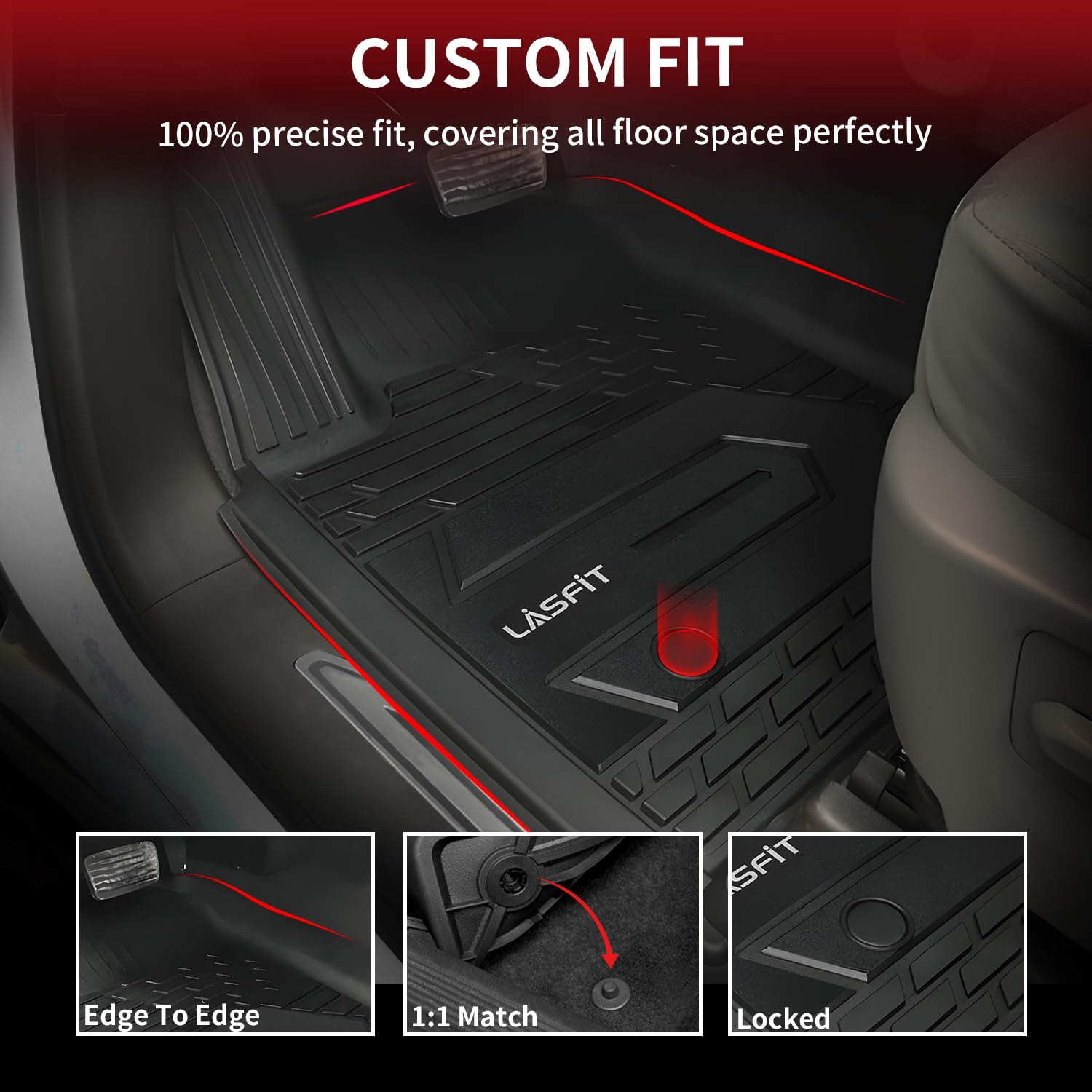 LASFIT Floor Mats for Chevy Silverado GMC Sierra 1500 2019-2025, 2020-2025 SLV/SRA 2500 3500 HD Crew Cab (with Rear Under-Seat Storage) All Weather Protector TPE Car Liners, 1st & 2nd Row, 3pcs Black