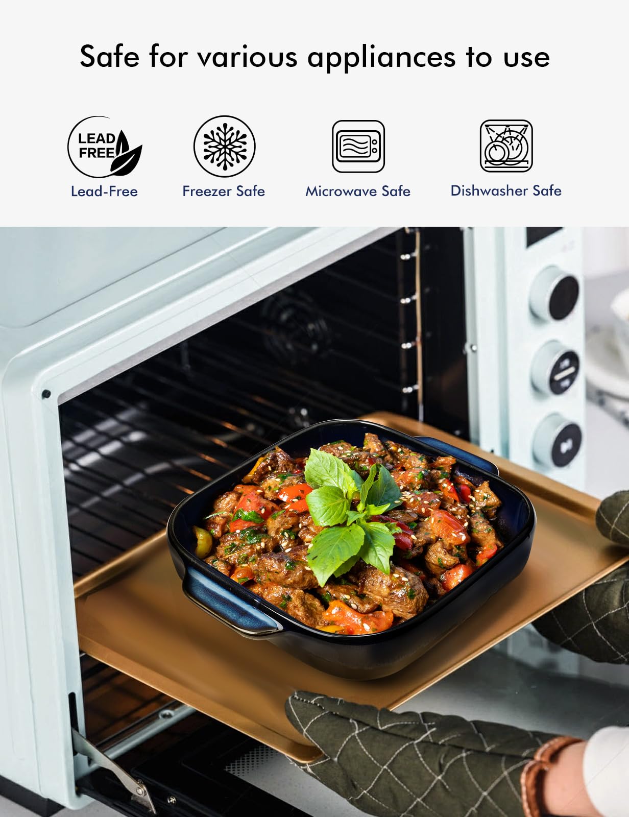 Ceramic Baking Dish - 8x8 Deep Square Baking Pan, Lasagna Pan with Double Handles, Non-Stick Casserole Pan for Oven, Brownie, Lasagna, Roasting - Home Gift (Reactive Glaze Blue)