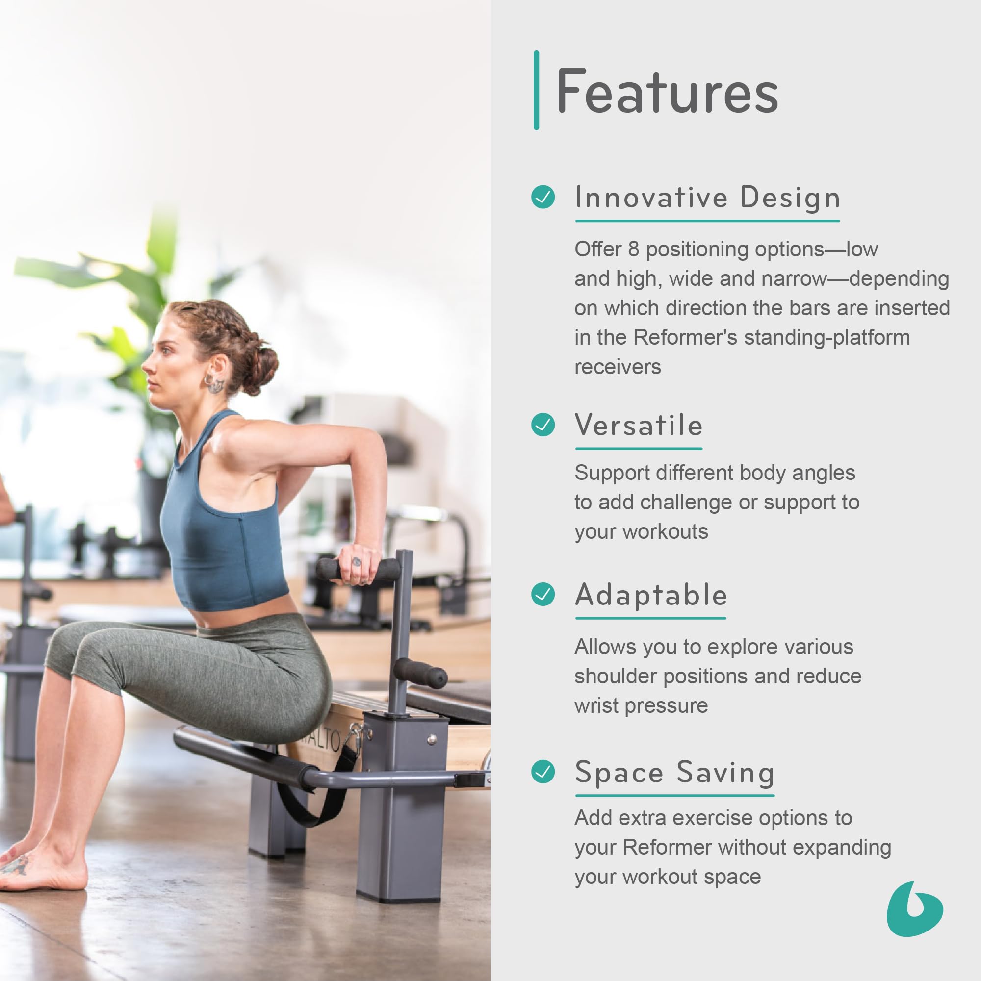 Balanced Body Rialto Plank Bars for Use with Rialto Pilates Reformer, Plank Stand, Pilates Workout Equipment for Home Gym or Studio Exercise Equipment