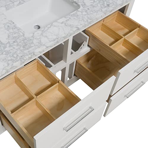 Kitchen Bath Collection Helsinki 48-inch Floating Bathroom Vanity (Carrara/White): Includes White Cabinet with Carrara Countertop and White Ceramic Sink