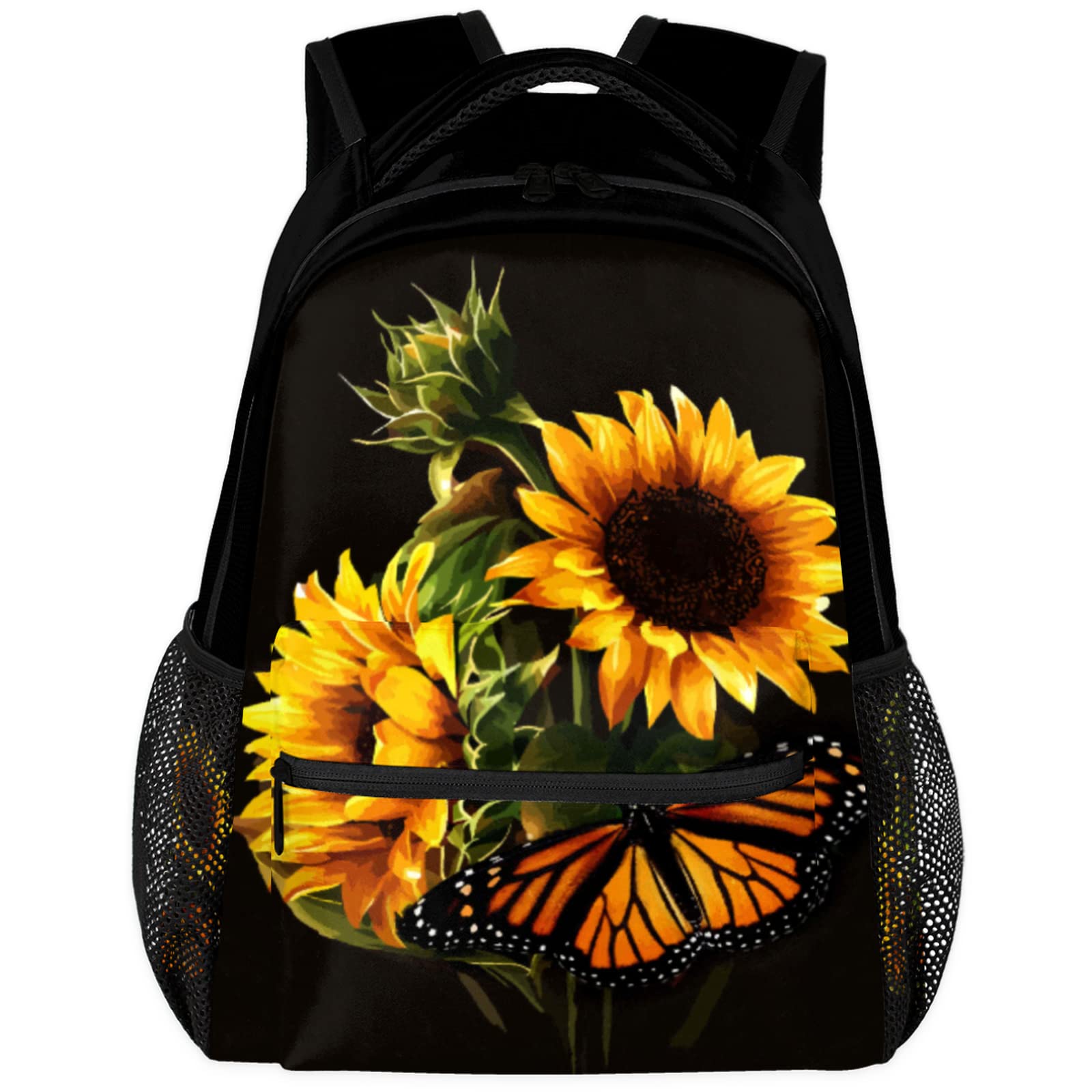 Butterfly Sunflower Backpacks for Girls Kids Boys, Sunflower Pattern Casual Lightweight School Bags Laptop Backpack Student College Bookbag Travel Hiking Daypack