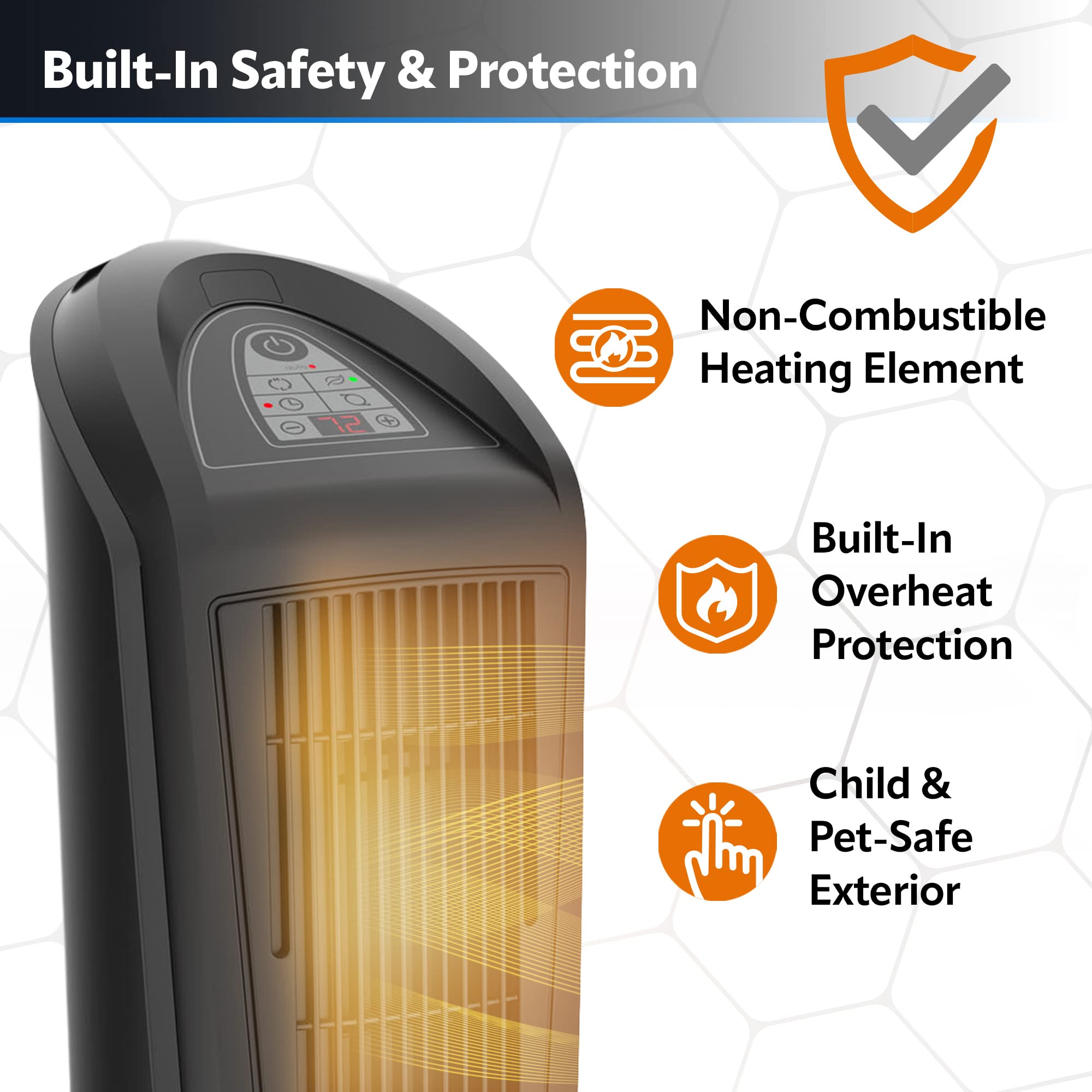Lasko Portable Oscillating Indoor Electric Ceramic Tower Space Heater with Tip-Over Safety Switch, Overheat Protection, Timer and Remote Control, Safe for Home, 22.5 Inches,1500W, 751321, Black