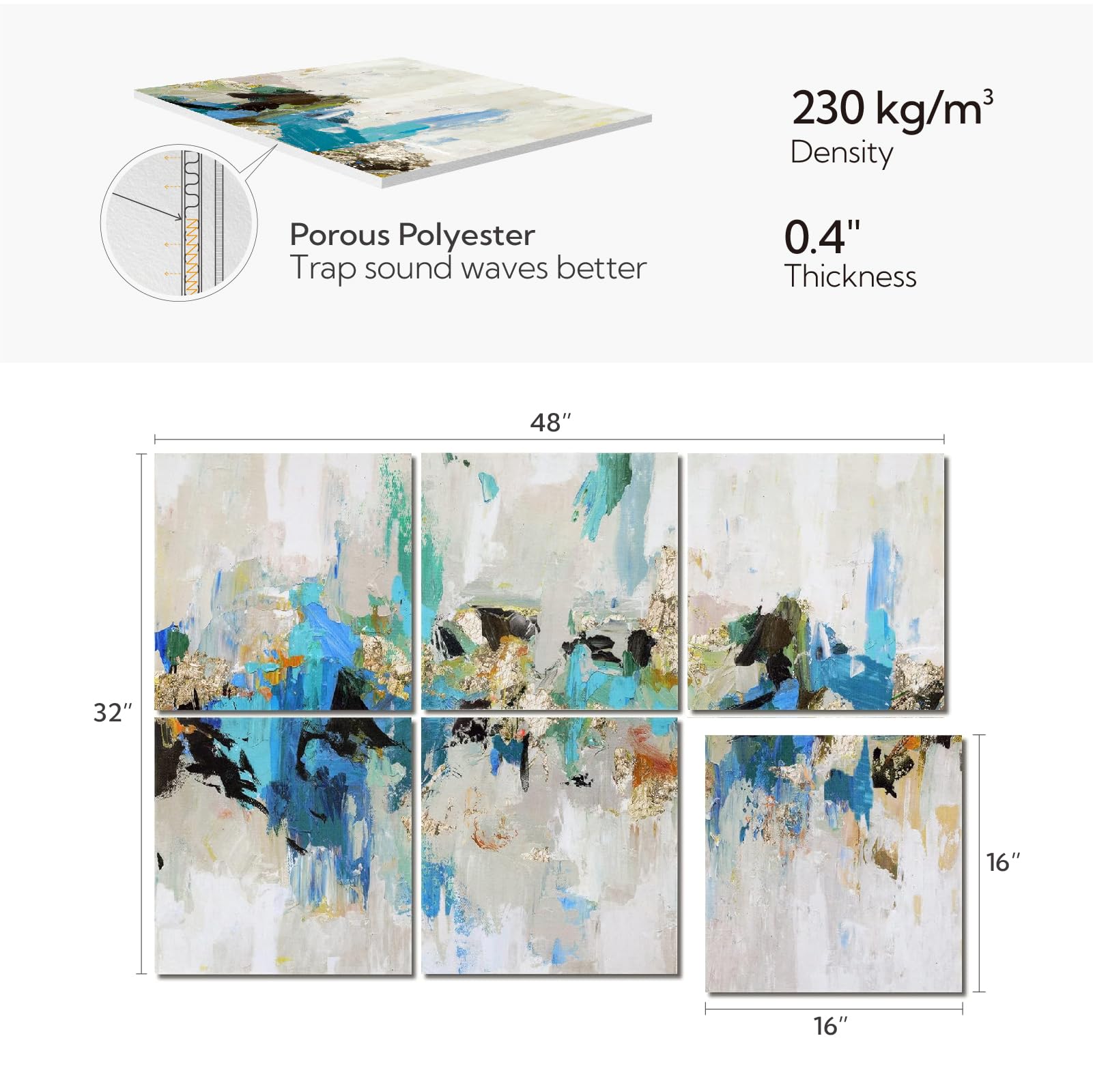 Olanglab Art Acoustic Panels,6 Pack 48''x32'' Acoustical Soundproof Wall Panels Sound Absorbing, Decorative Sound proofing,Sound Absorbing Panels, Studio Acoustic Treatment (Small Size)