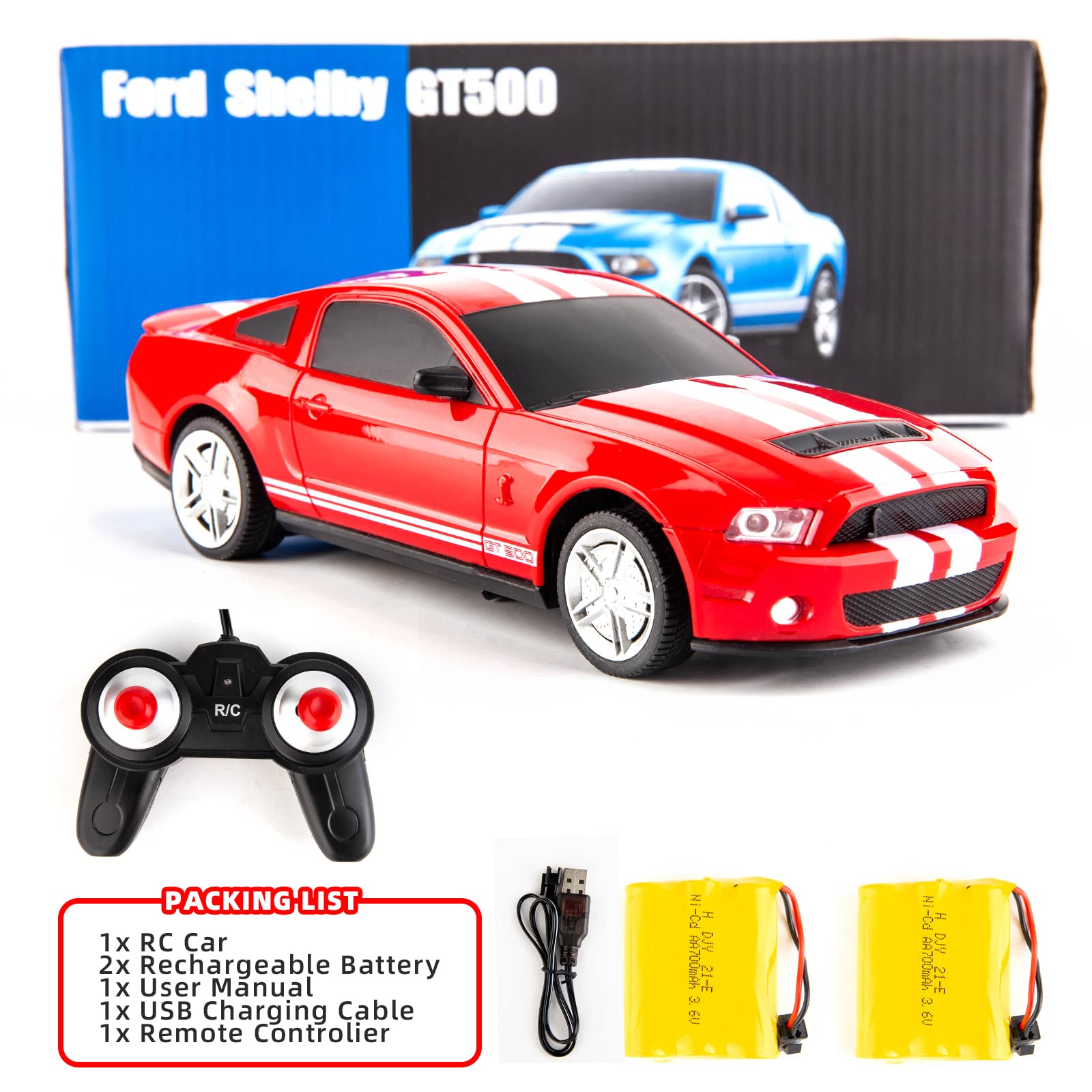 BDTCTK Remote Control 1/24 Ford Mustang Shelby GT500 RC Model Car, Toys for Kids and Adults Red