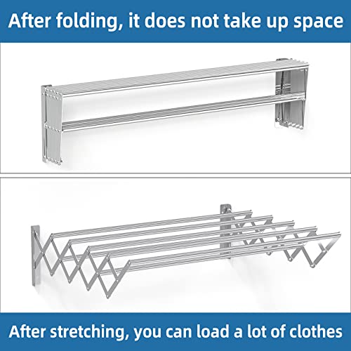GUEVARA Wall Mounted Clothes Drying Rack,Stainless Steel Accordion Retractable Drying Rack for Laundry Room/Bathroom Tower,Easy to Install 31-inch Rod, 120 lbs Large Capacity- Indoor and Outdoor Use