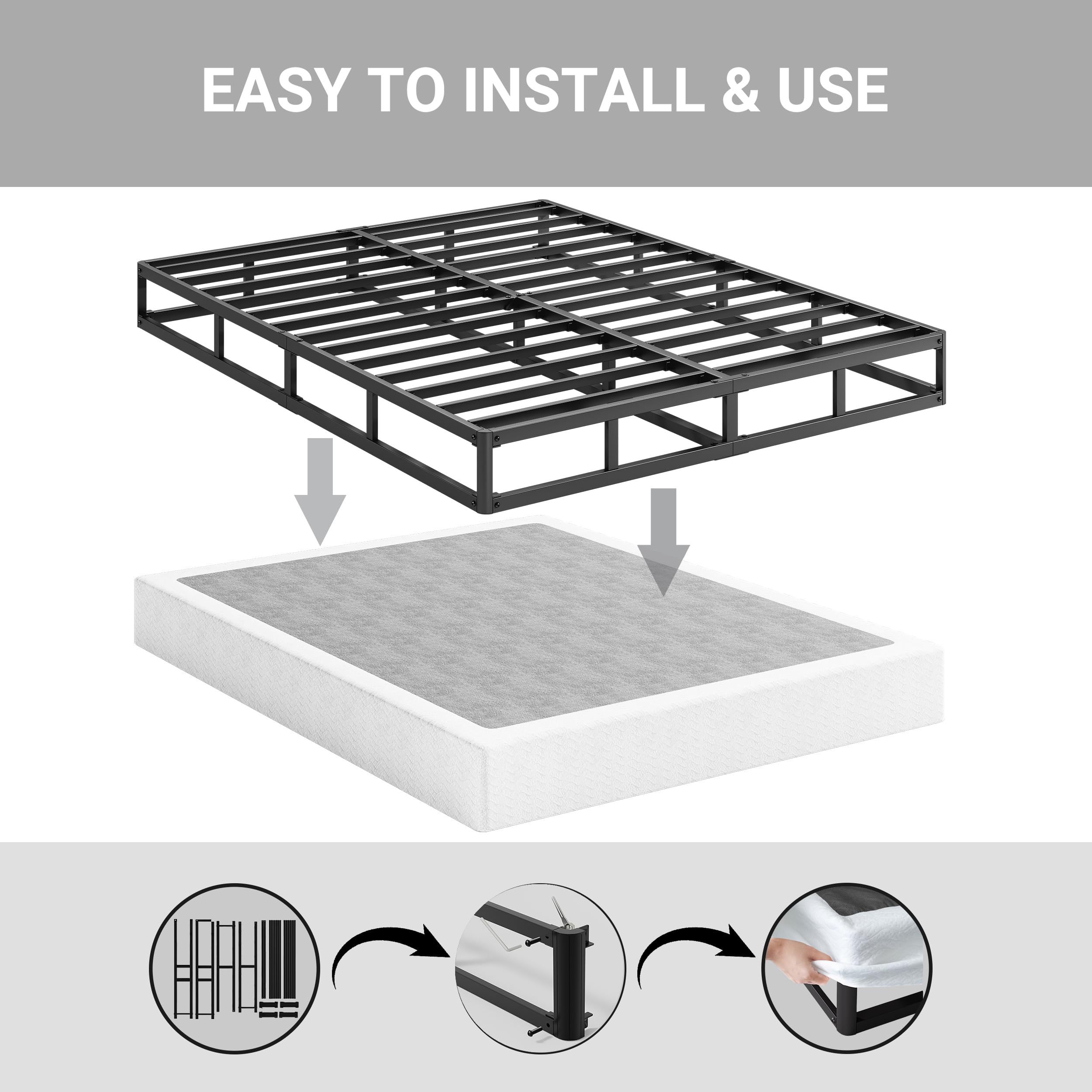 Daqutic King-Box-Spring, King Size Box Spring, 5 Inch Heavy Duty Box Spring King, Mattress Foundation, Quick Assembly, Noise Free