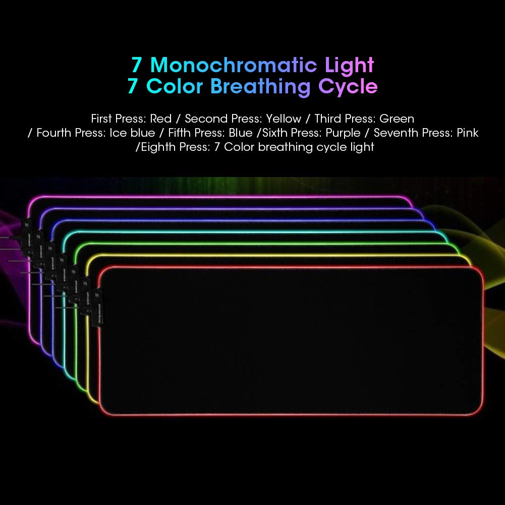 Ruiqas Gaming Mouse Pad RGB Mouse Pad Luminous Large World Map Mice Mat Waterproof Non- Slip Rubber Base 800x300