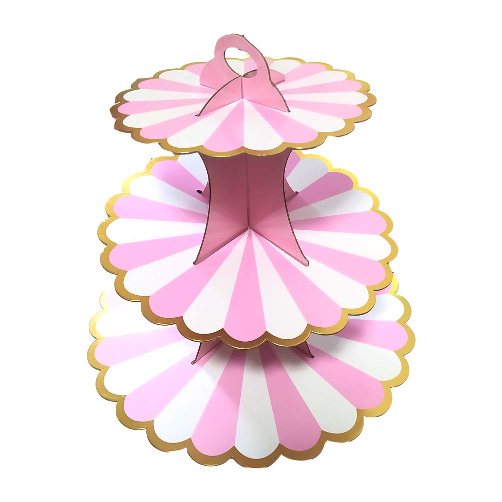 BRTOPMY 3 Tier Cupcake Stand with Candyland Lollipop Cupcake Stand Tower Stand for Weddings Baby Showers Birthday Parties Thanksgiving Cupcake Party Decorations Pink