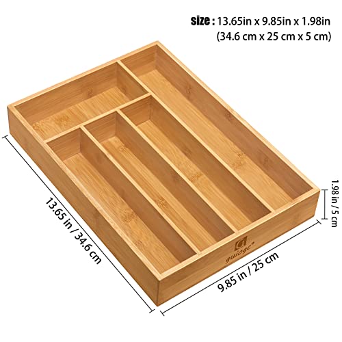 guiogc Kitchen Bamboo Silverware Drawer Organizer,Silverware Organizer and Cutlery Tray with Grooved Drawer Dividers for Silverware, Knives in Kitchen, Bedroom (5 Slot-Natural)