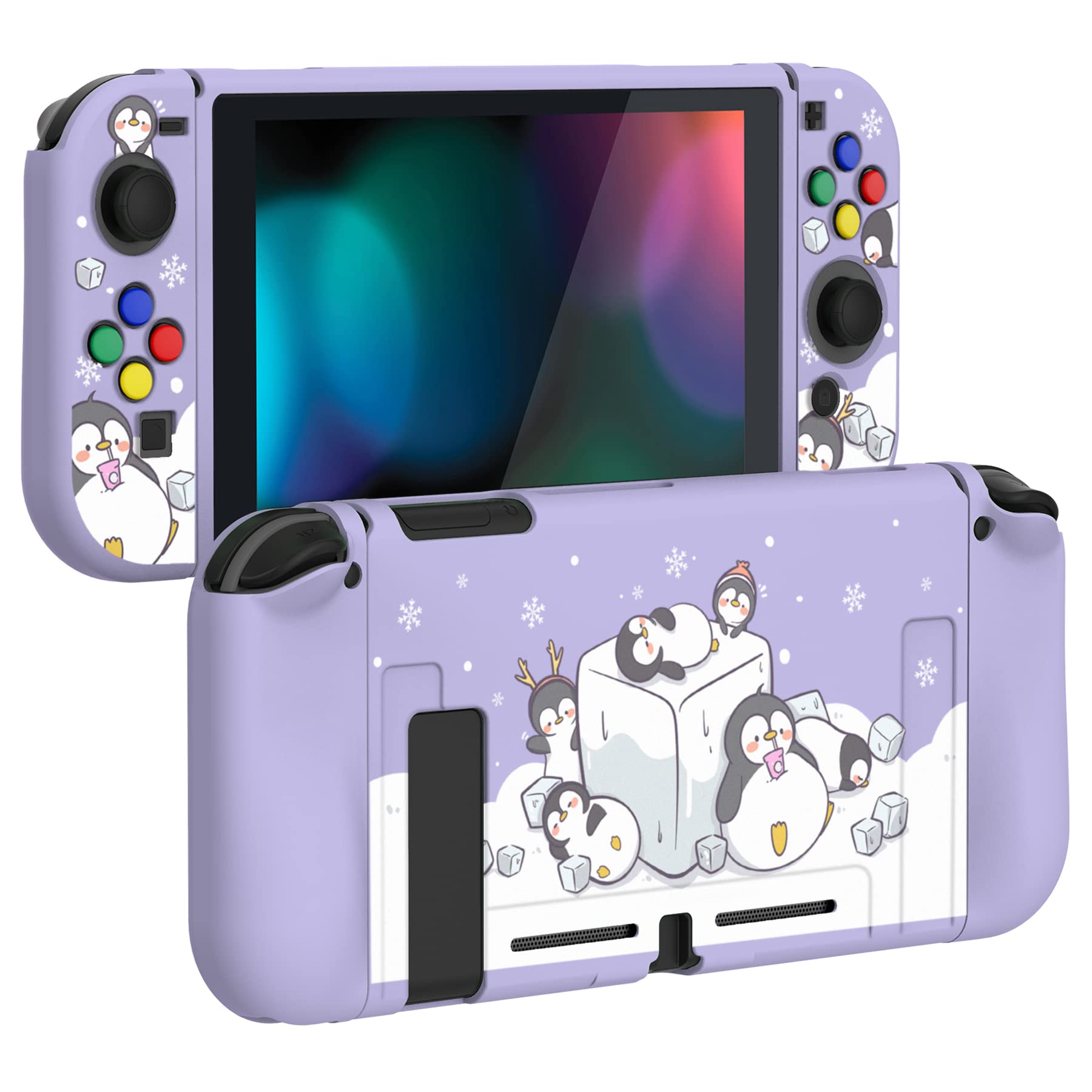 PlayVital ICY Cube Penguin Protective Case for Nintendo Switch, Soft TPU Slim Case Cover for Nintendo Switch Joycon Console with Colorful ABXY Direction Button Cap