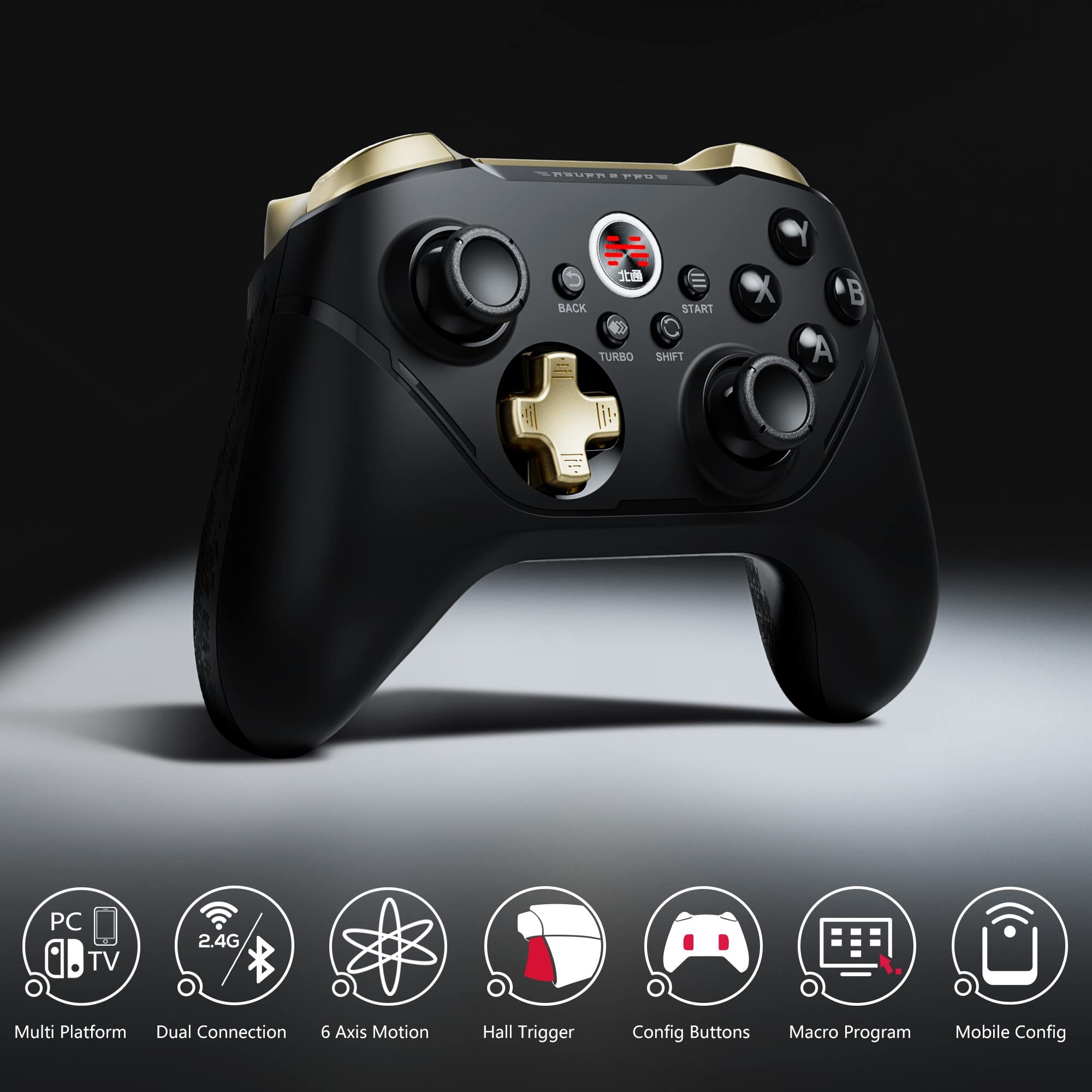BEITONG Asura2 Pro PC Switch Game Controller Wireless Gamepad For Nintendo Switch/Lite/OLED/Android Steam Gaming,Somatosensory Control/2 Custom Buttons/Programmable/Deadzone Adjustable Black Gold