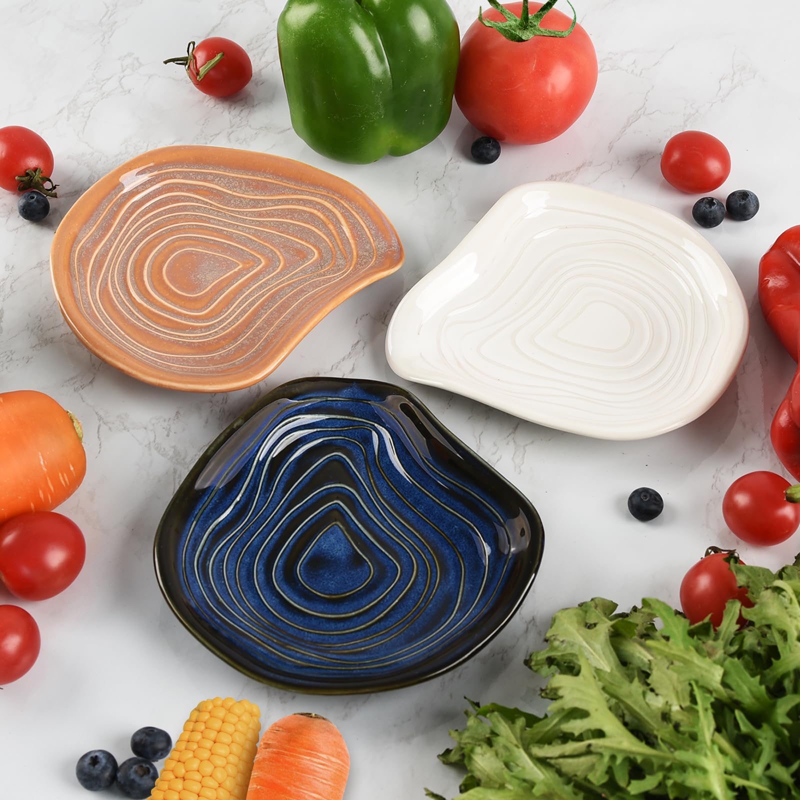Ceramic Spoon Rest for Stove Top, 3 Pcs Spoon Holder Ceramic Spoon Rest for Kitchen Counter Dining-Table, Heat Resistance Kitchen Spoon Utensil Rest for Coffee Spoons,Ladles,Tongs,Spatula