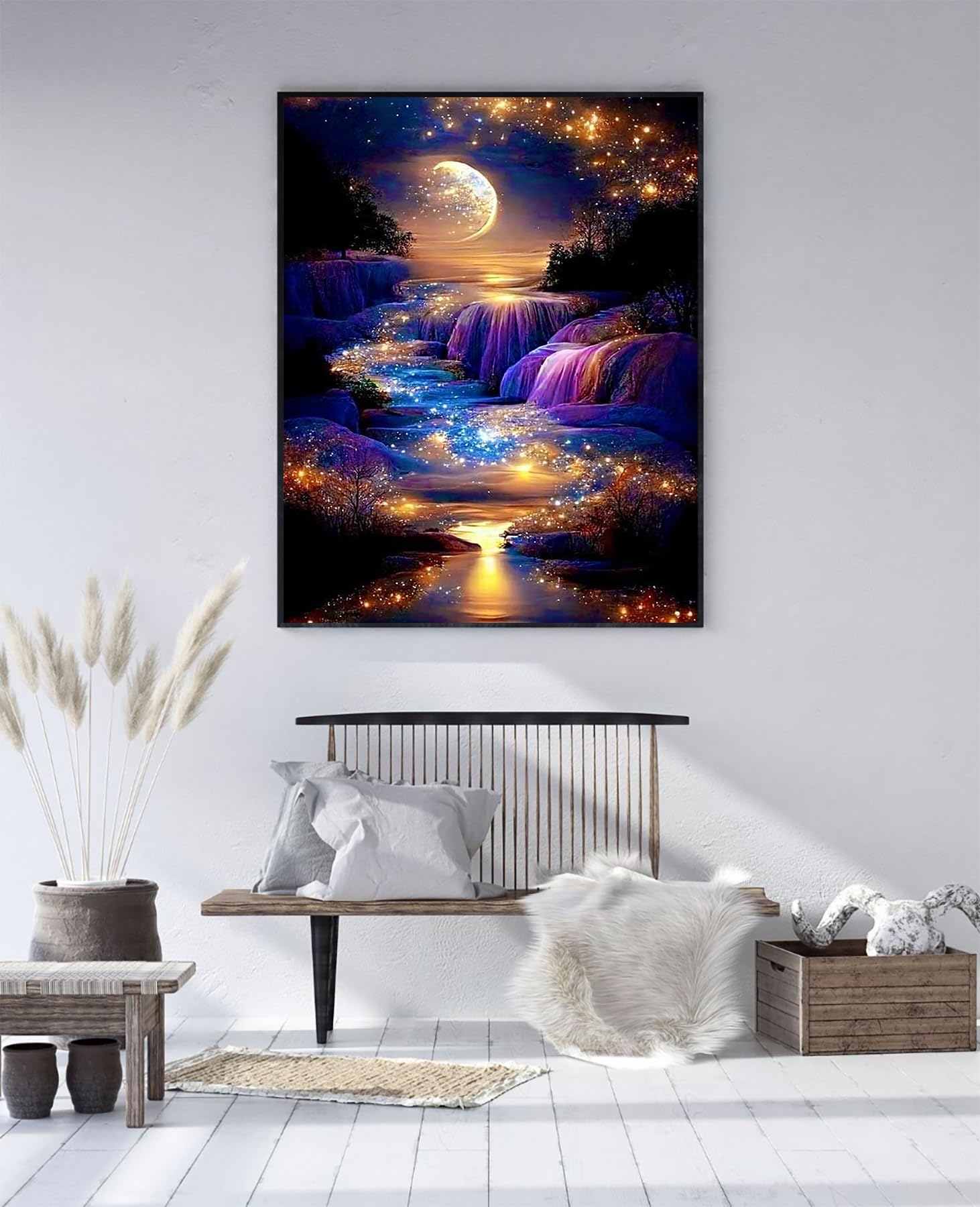 CHWGLFGG 5D Diamond Painting Kits for Adults Beginners, Moonlight Waterfall Diamond Art Kits, DIY Full Round Drill Night Moon Landscape Paint with Diamonds Gem Art, Home Wall Decor 12 x 16 Inch