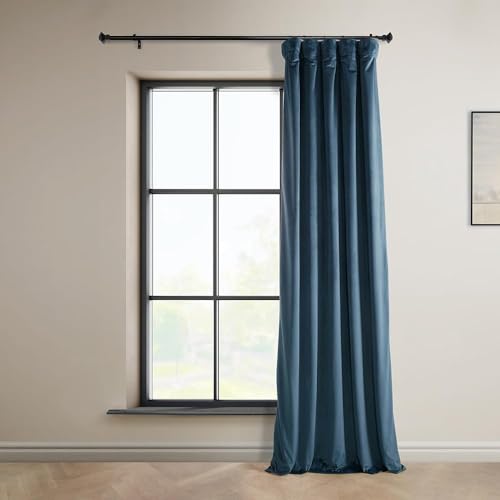 HPD Half Price Drapes Heritage Plush Velvet Curtains 96 Inches Long Room Darkening Curtains for Bedroom & Living Room 50W x 96L, (1 Panel), Avalon Blue