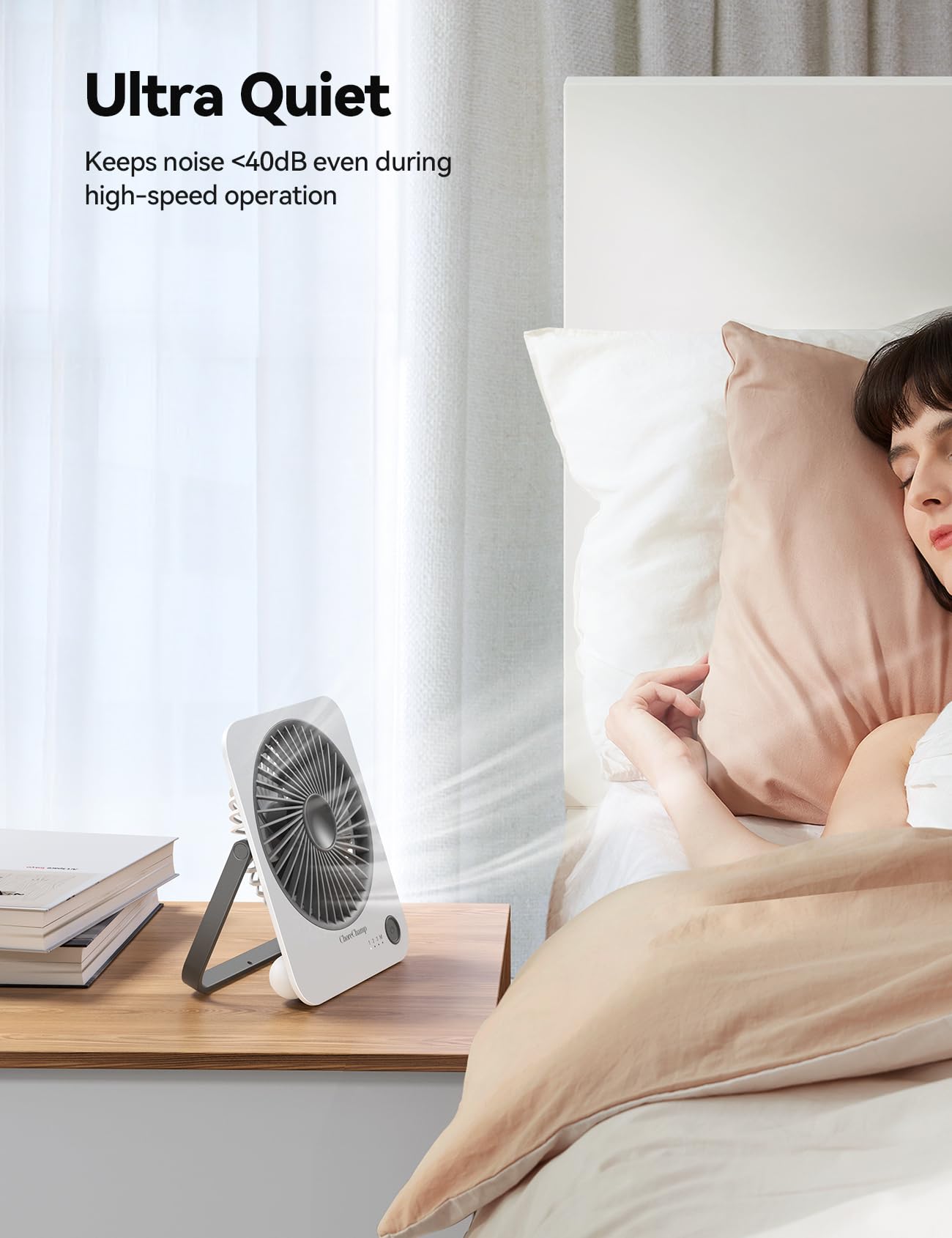 ChoreChamp Rechargeable Fan Portable,4000mAh USB Small Desk Fan with 4-Speed Strong Airflow, Hangable Ultra-thin Folding Camping Fan for Travel, Office, and Home Use