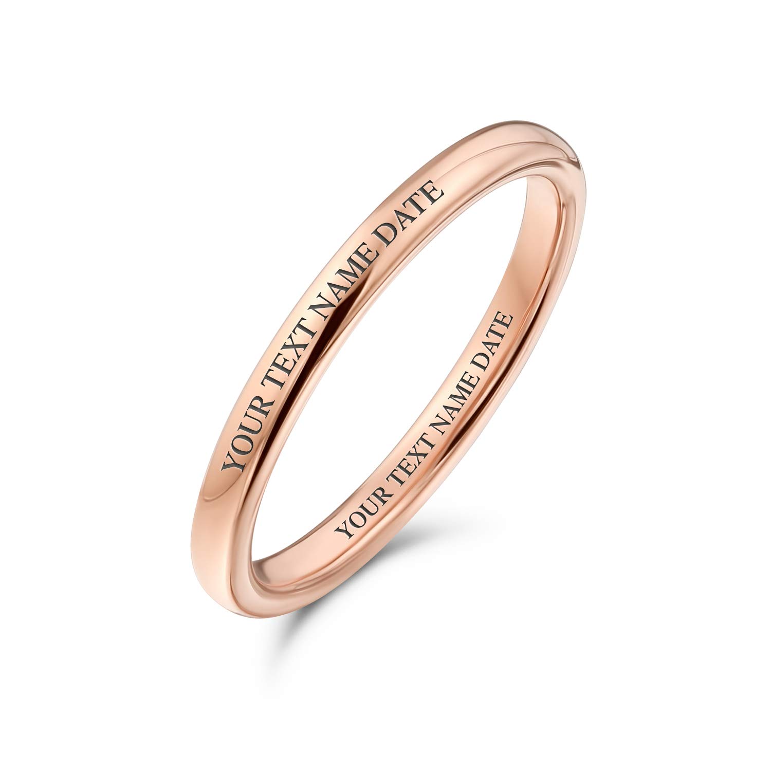 Bling Jewelry Thin Minimalist Dome Couples Titanium Wedding Band Polished Rose Gold Plated Ring For Men For Women Comfort Fit 2MM