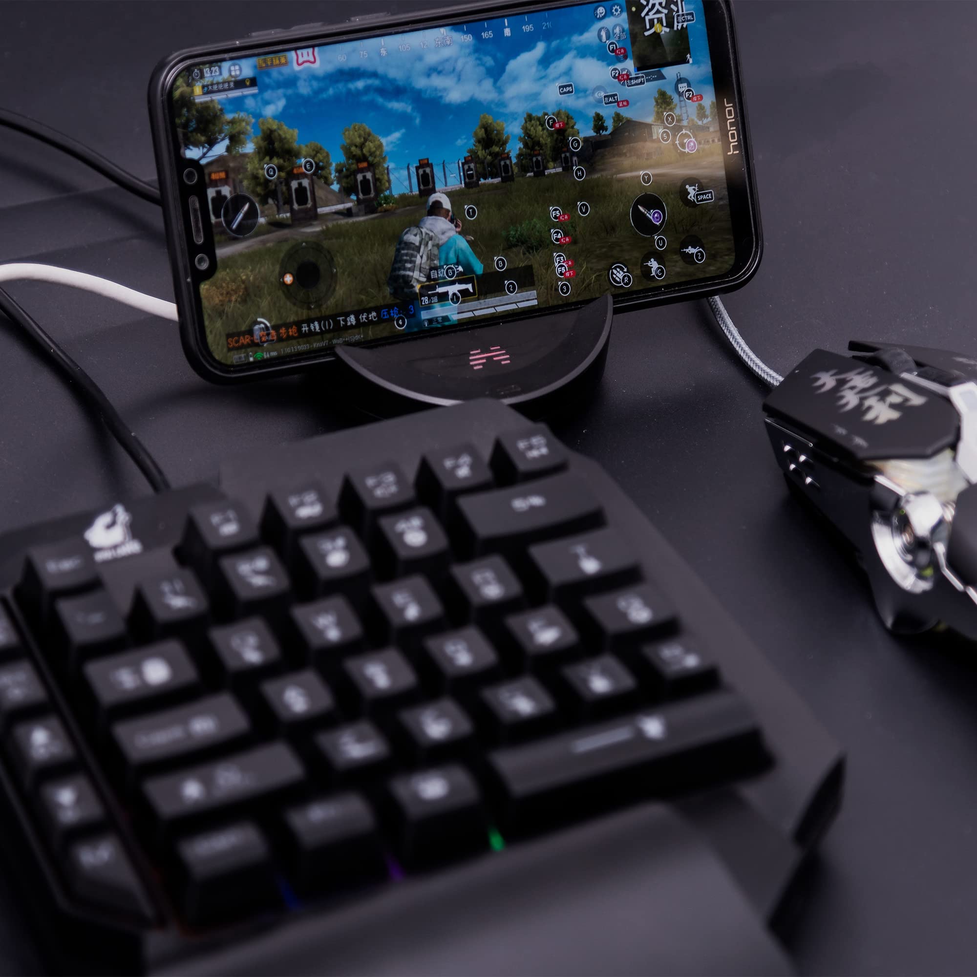 BEITONG E1 Wireless Mobile Gaming Keyboard Mouse Converter Adapter with Intelligent Aiming Custom Function for PUBG Andriod iOS Tablet Mobile Phone Gaming(Black)