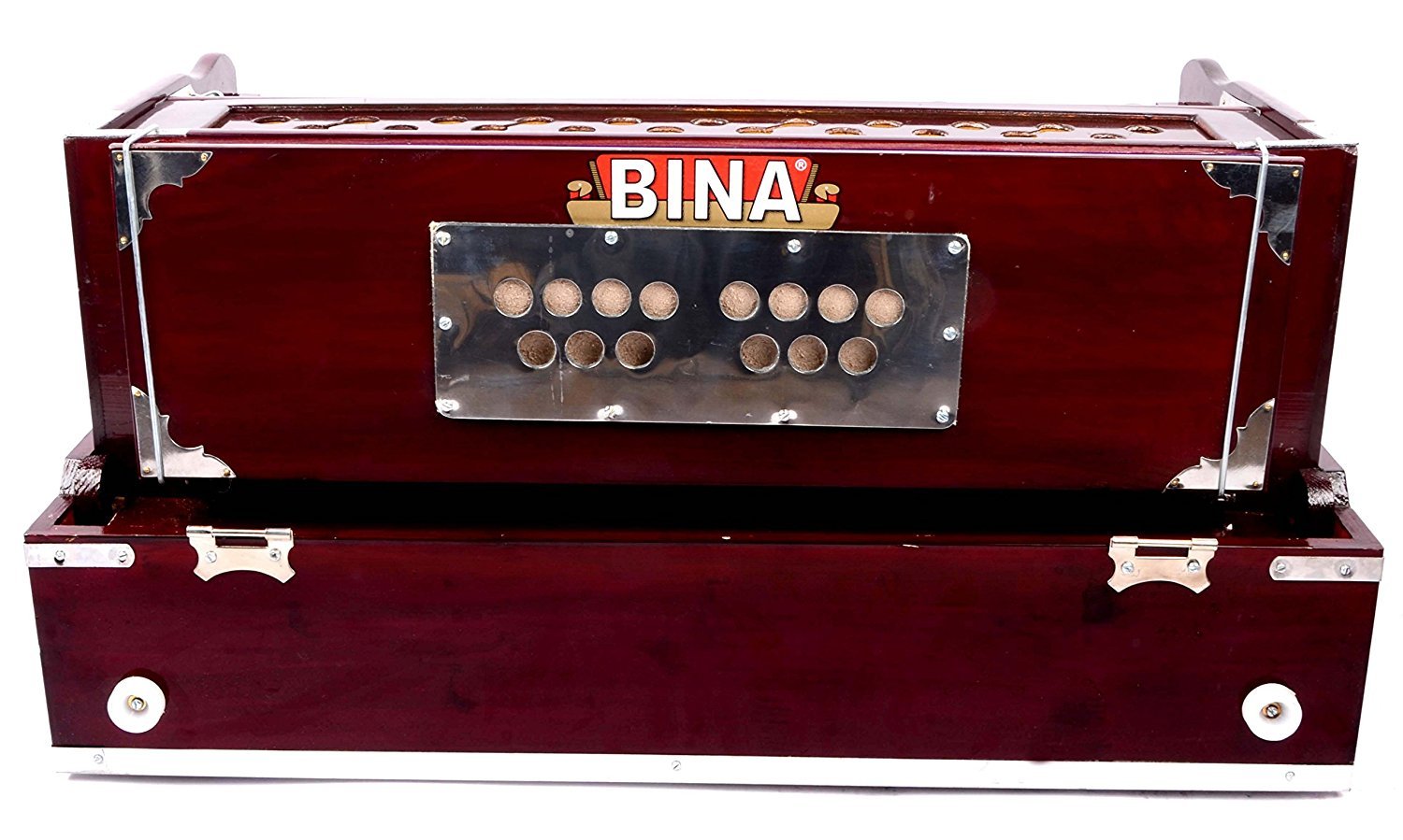 LATEST ORIGINAL BINA 17DX PRO-GRADE INDIAN PORTABLE 9-STOPPER TEAK HARMONIUM w COUPLER + BAG