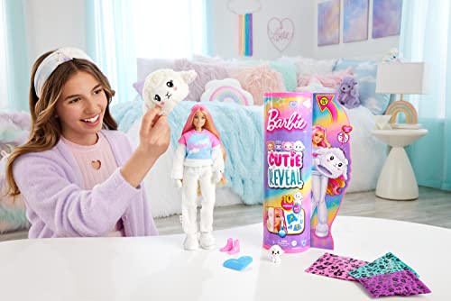 Barbie Cutie Reveal Doll with Blonde Hair & Lamb Costume, 10 Suprises Include Accessories & Mini Pet (Styles May Vary)