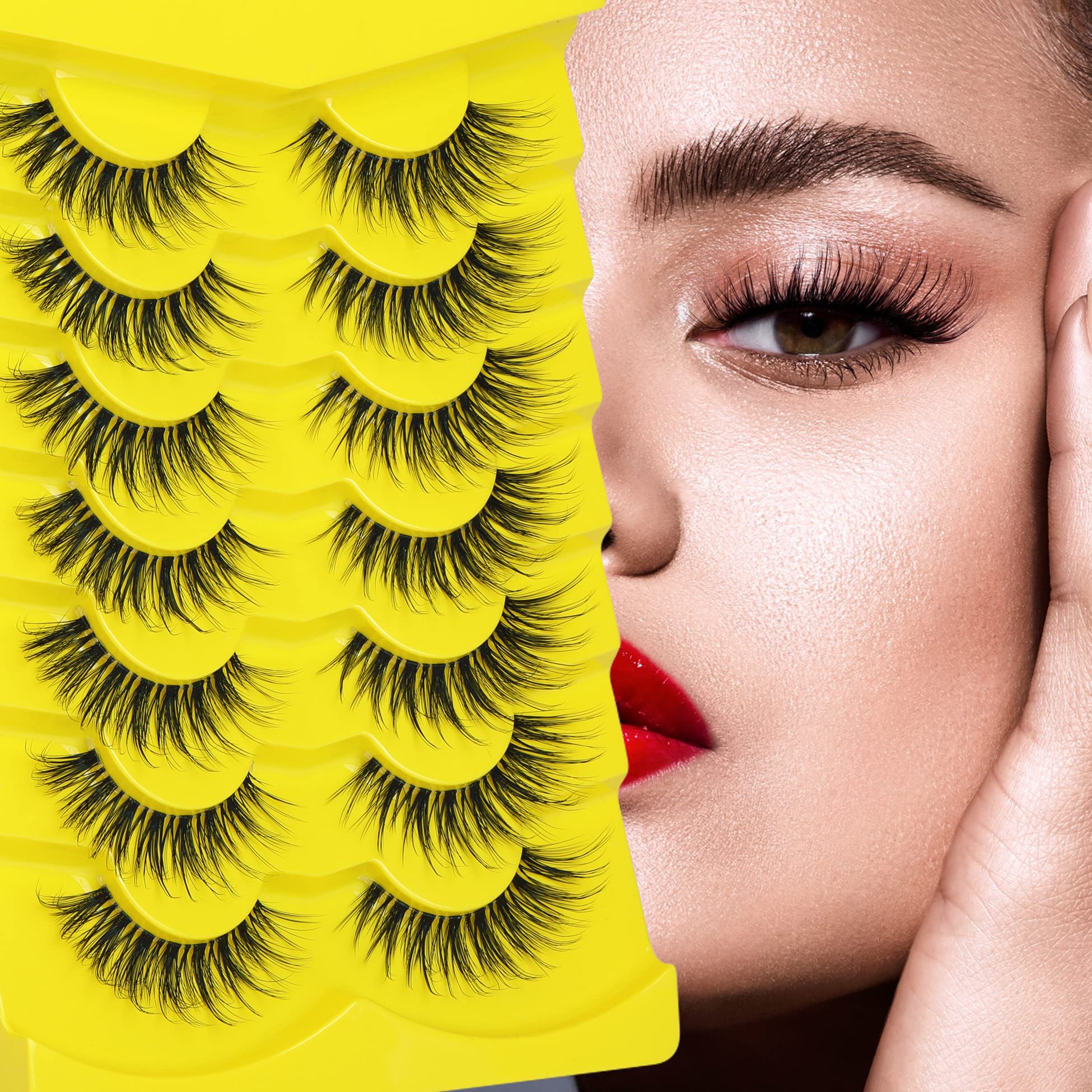 Clear Band Lashes Natural Look False Eyelashes Wispy Fairy Strip Lashes Cat Eye Long Fake Eyelashes 7 Pairs Pack by Pawotence