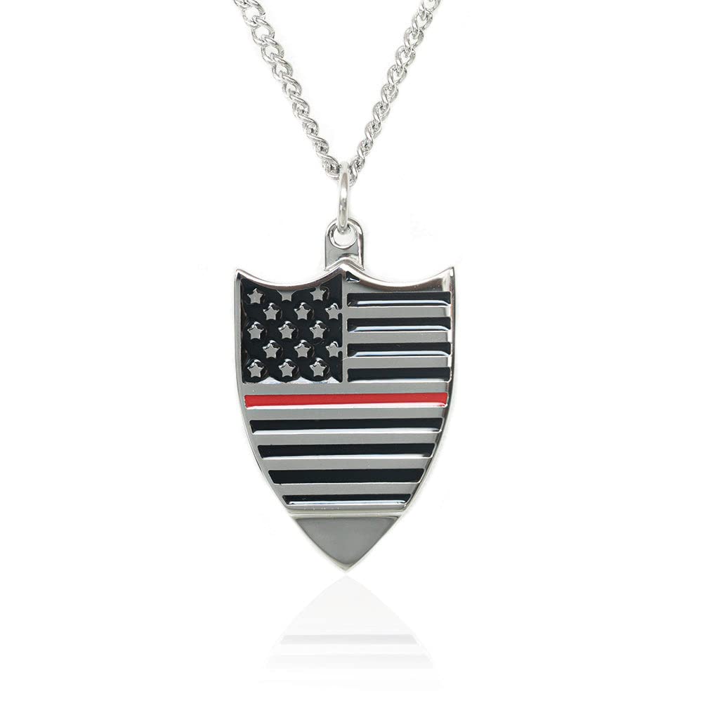 Choty - Shotgun Necklace - Silver USA Red Line - Chain and Pouch Included - 316L Stainless Steel