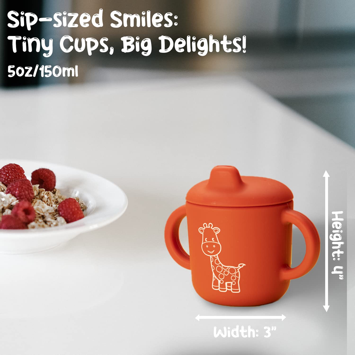 BAYBEE Silicone Sippy Cup with Handles & Spout Lid | Toddler Training & Transition Cup | Kids Feeding Straw Cup | No Spill Leak Proof Cups for Baby Infant Child | 5 Oz | 6 Months +