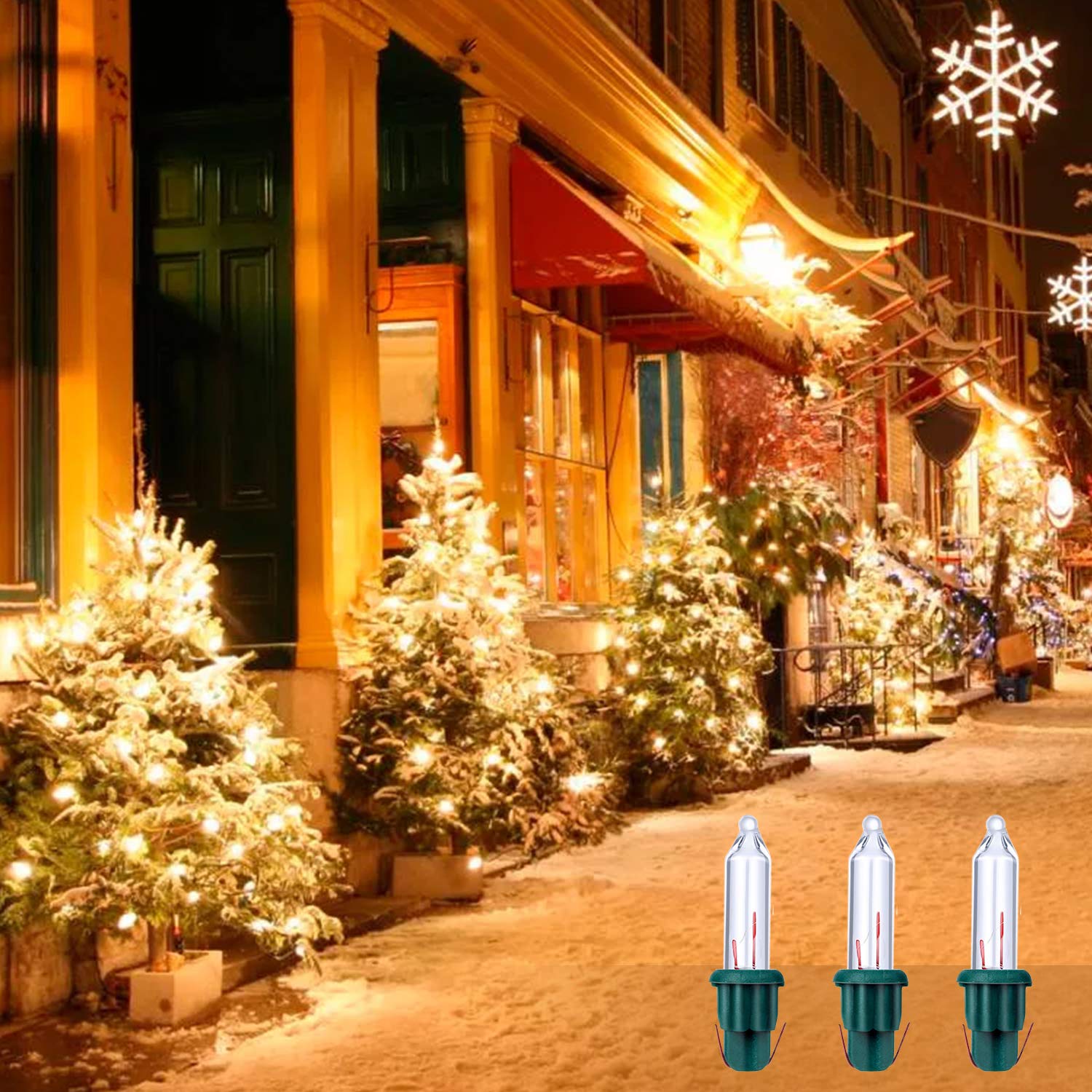 Brightown Christmas Lights Replacement Mini Bulbs 2.5 Volt 200 Count Glass Incandescent Green Base for Xmas String Lights Outdoor Indoor Holiday Party Decor, Warm White