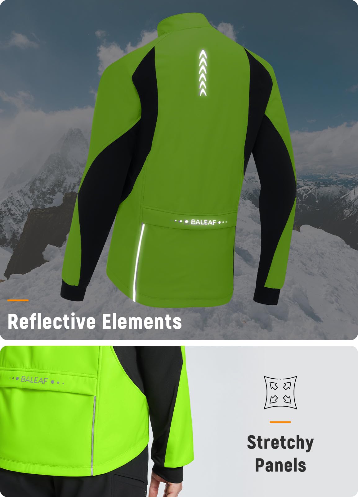 BALEAF Men's Winter Cycling Jackets Water Resistant Thermal Running Softshell Jacket Warm Cold Weather Pockets Green L