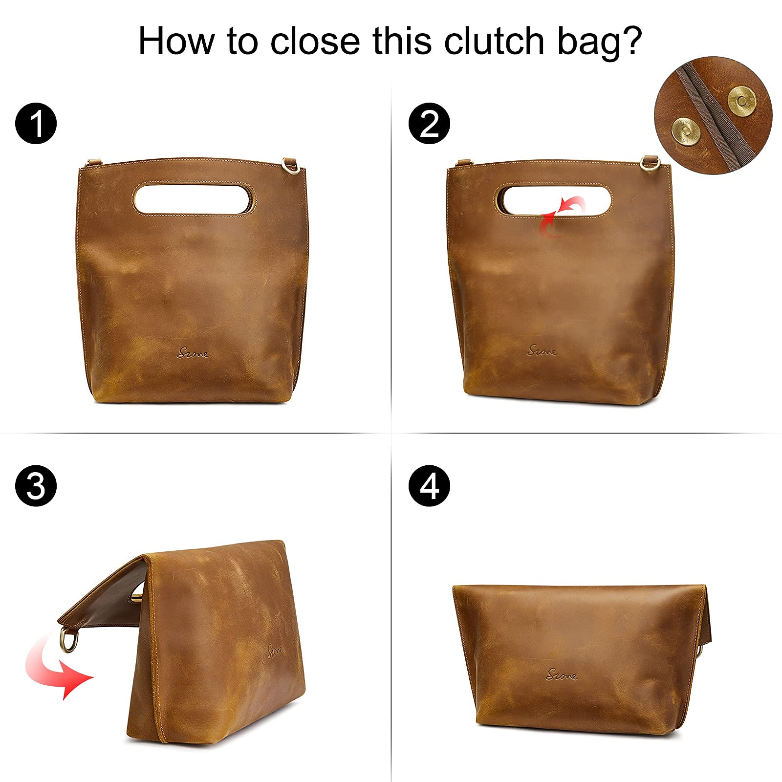 S-ZONE Women Genuine Leather Tote Bag Shoulder Handbag Vintage Crossbody Purse with Clutch Bag
