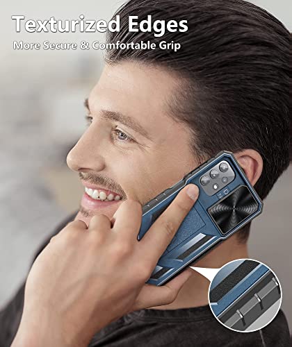 Case for Samsung Galaxy A32 5G: Military-Grade Drop Proof Protection Rugged Protective Shockproof TPU Textured Bumper Armor Design A32 5G Phone Cover with Built in Kickstand & Slide (Blue)