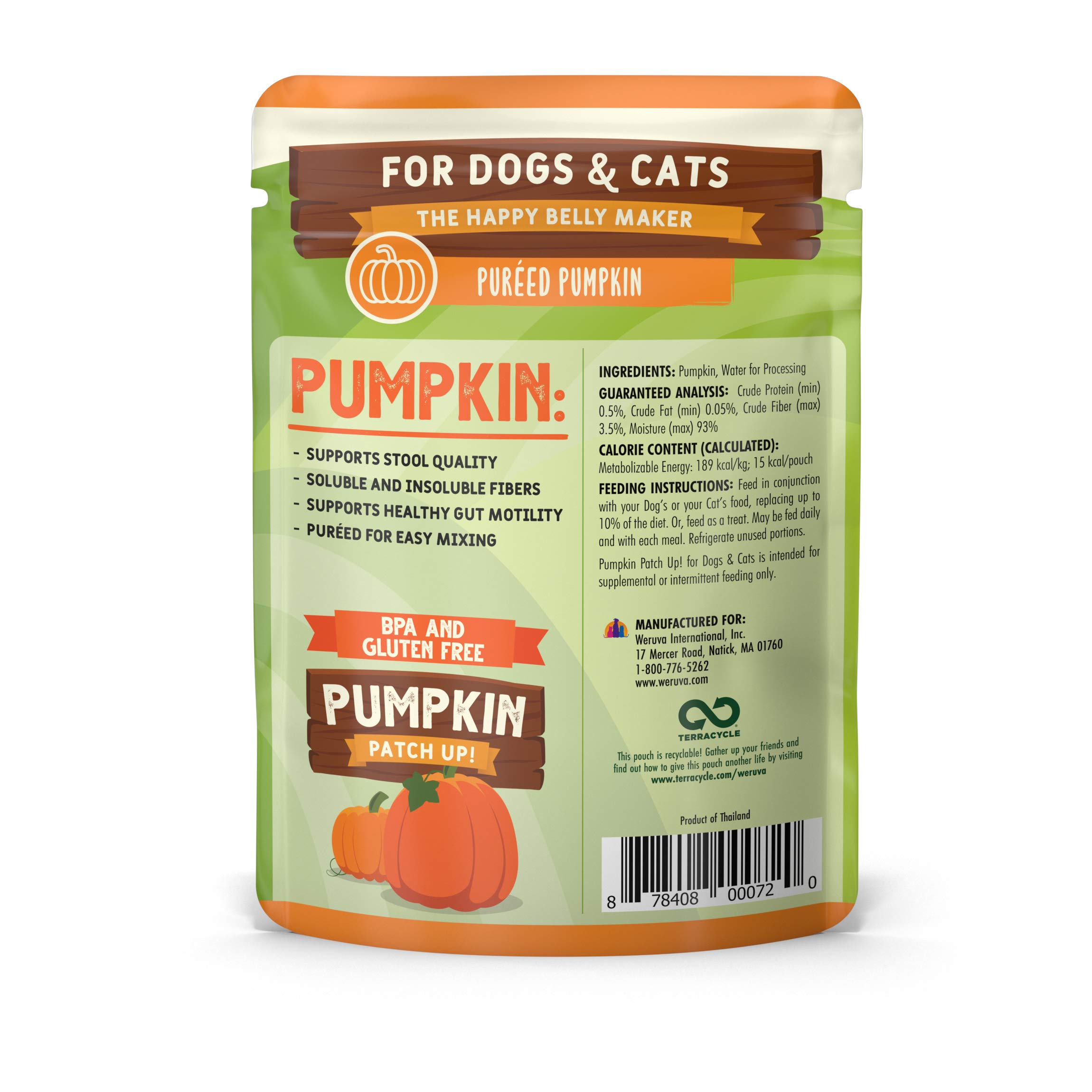 Weruva Pumpkin Patch Up!, Pumpkin Puree Pet Food Supplement for Dogs & Cats, 2.80oz Pouch (Pack of 12)